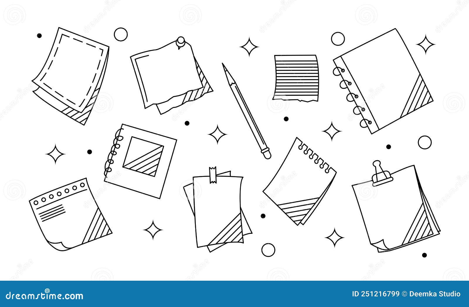 Hand Drawn Note Paper Doodle Set. Sticky Notes Set Stock Illustration ...