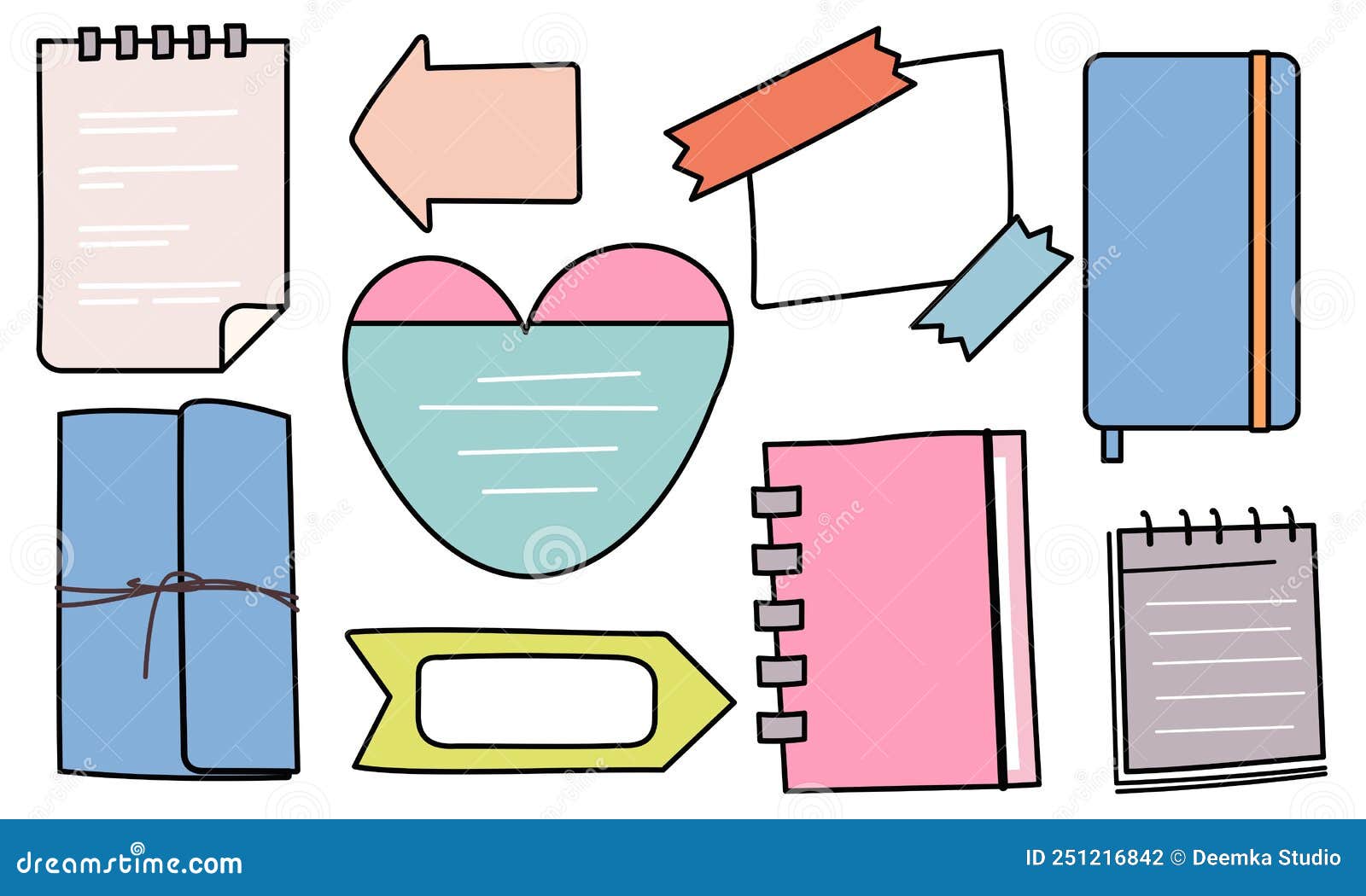 Hand Drawn Note Paper Doodle Set. Sticky Notes Set Stock Illustration ...