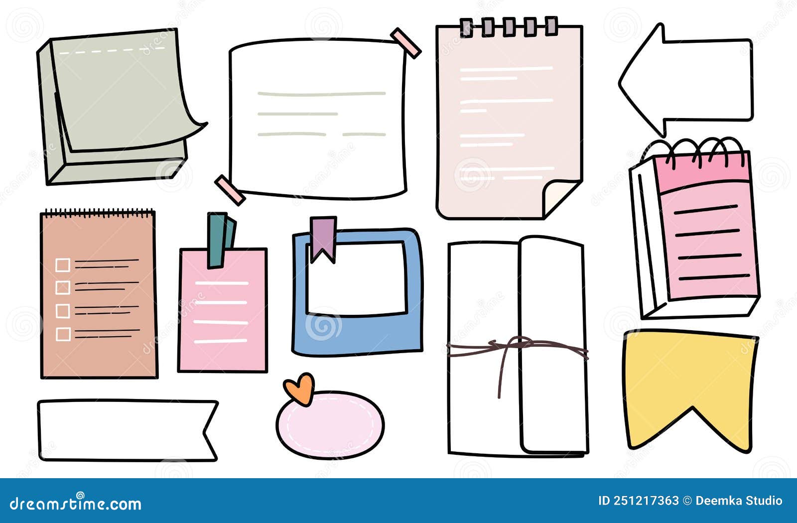 Hand Drawn Note Paper Doodle Set. Sticky Notes Set Editorial Stock ...