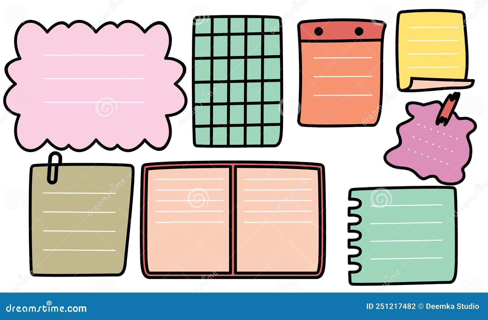 Hand Drawn Note Paper Doodle Set. Sticky Notes Set Editorial ...
