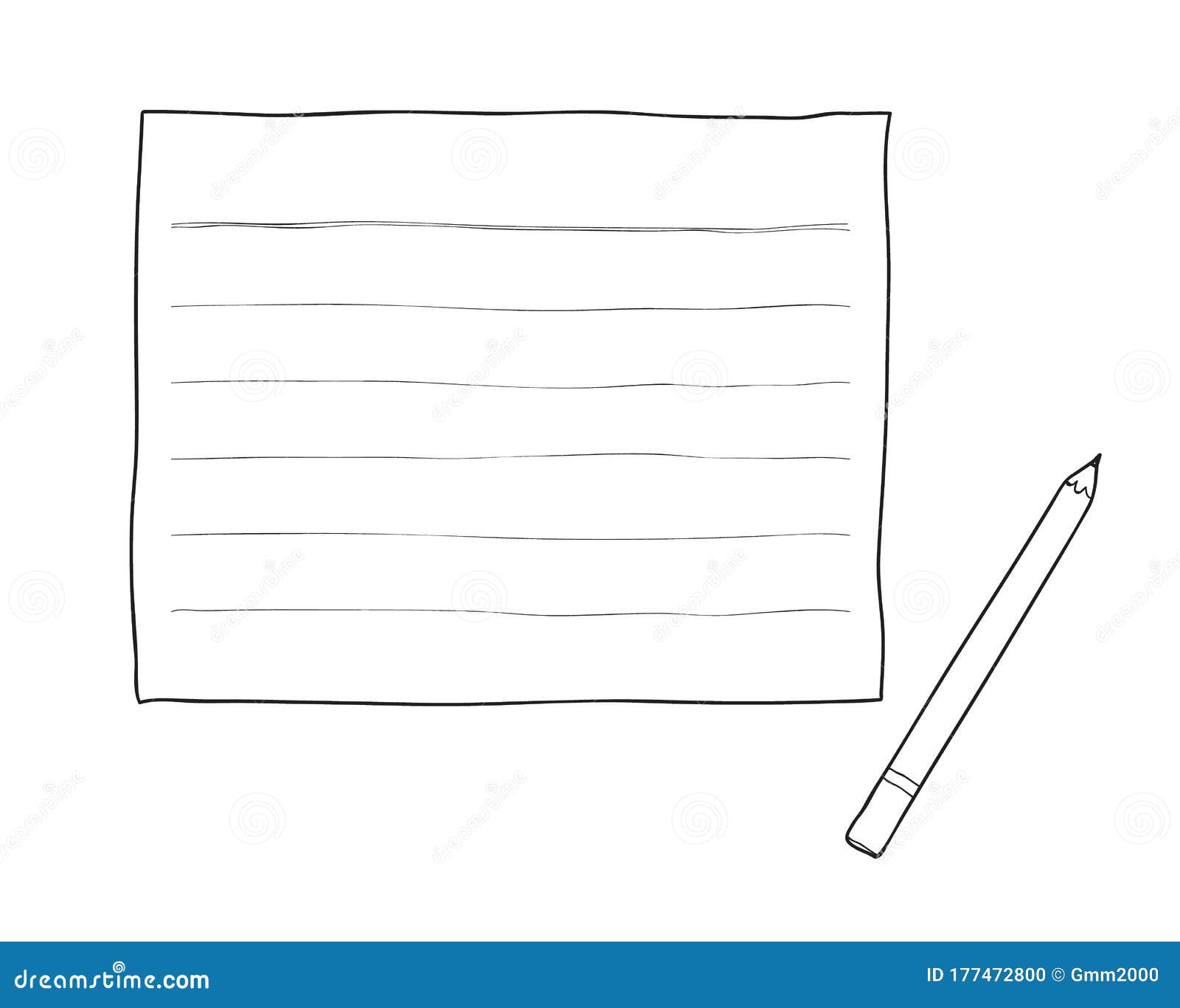 Hand Drawn Note Paper and Pancil Cute Line Art Illustration Stock ...