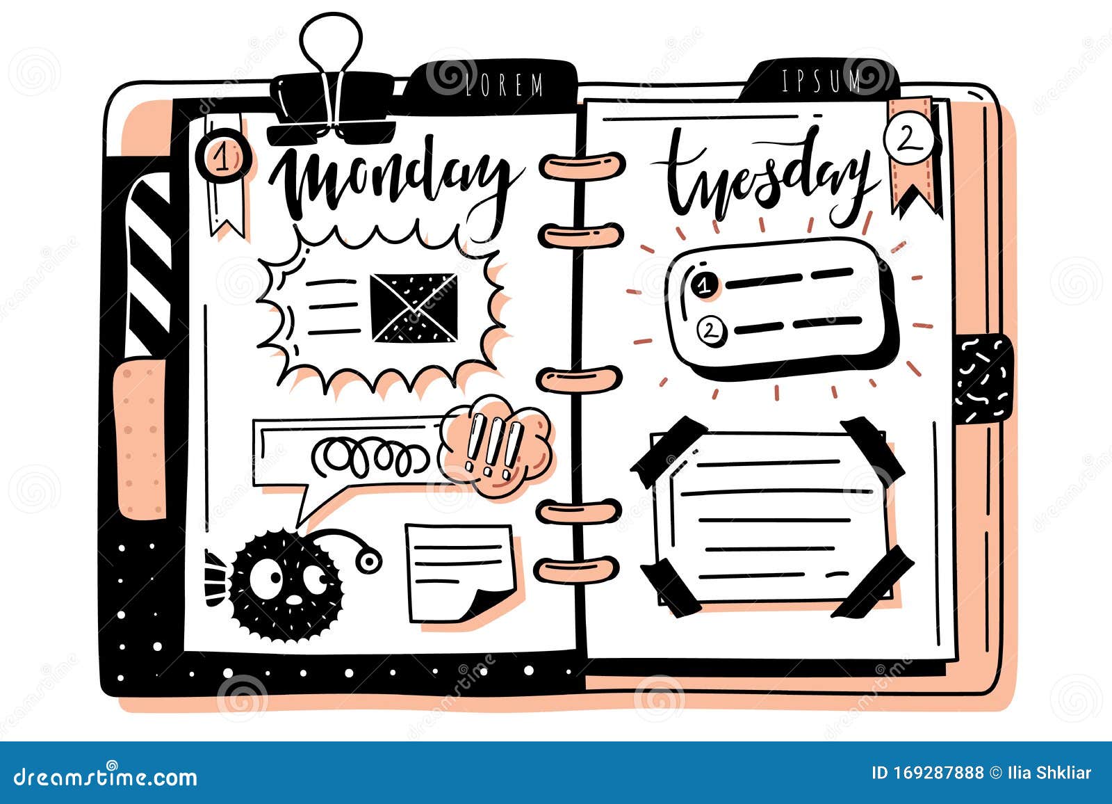 Bullet Journal Doodle Banners Planner Design Stock Vector ...