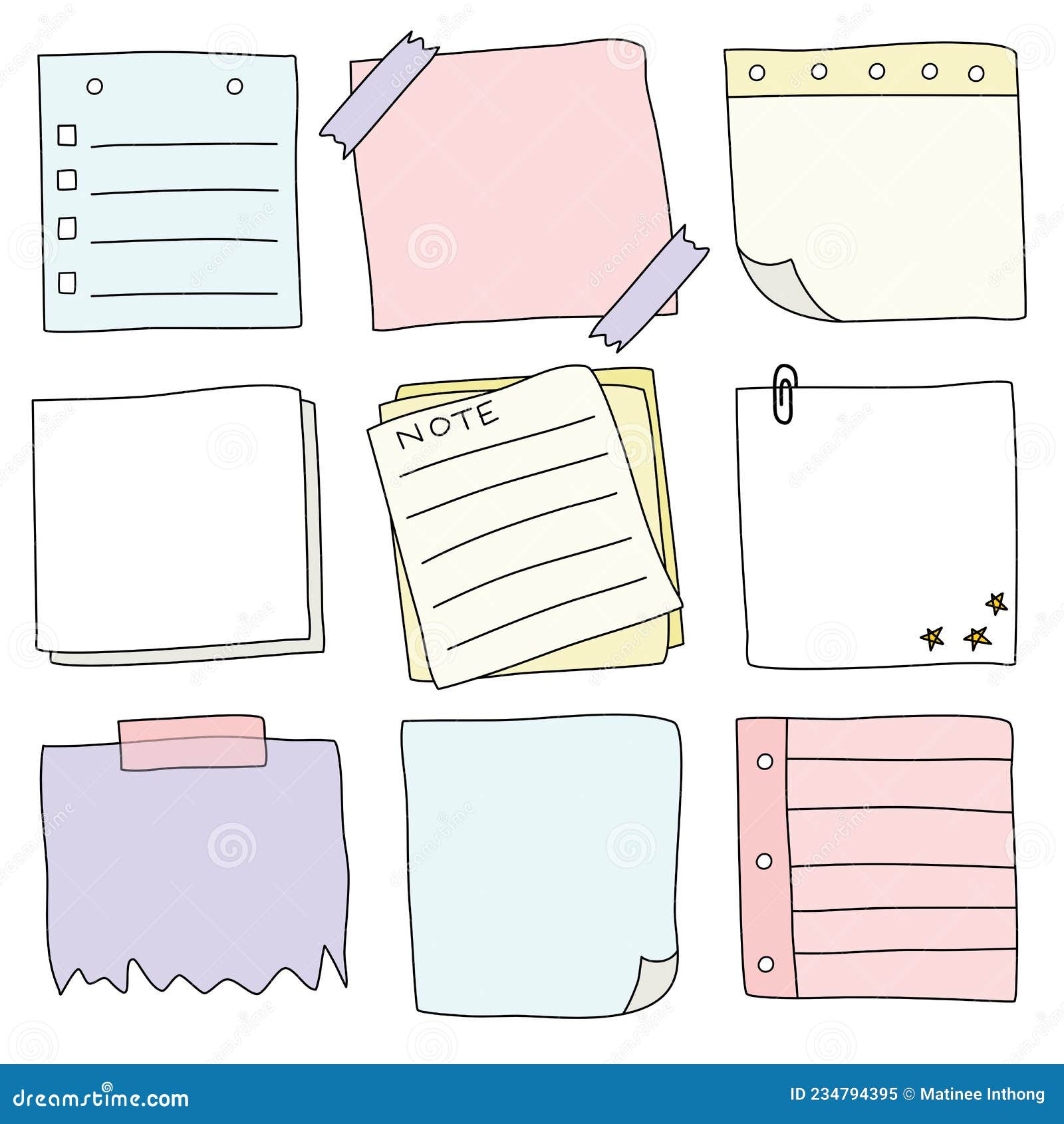 Hand Drawn Notepaper, Doodle Message Sticky Notes Stock Vector ...