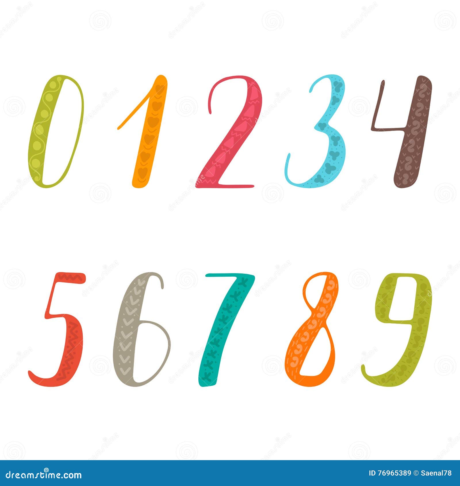 Hand Drawn Numbers Set Collection Of Colorful Numbers Stock Vector
