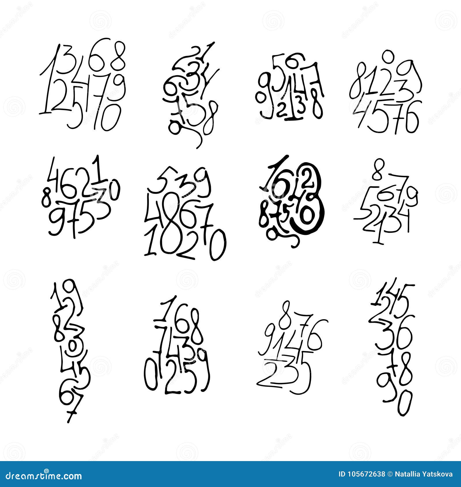 Hand drawn numbers to ten stock vector. Illustration of character ...