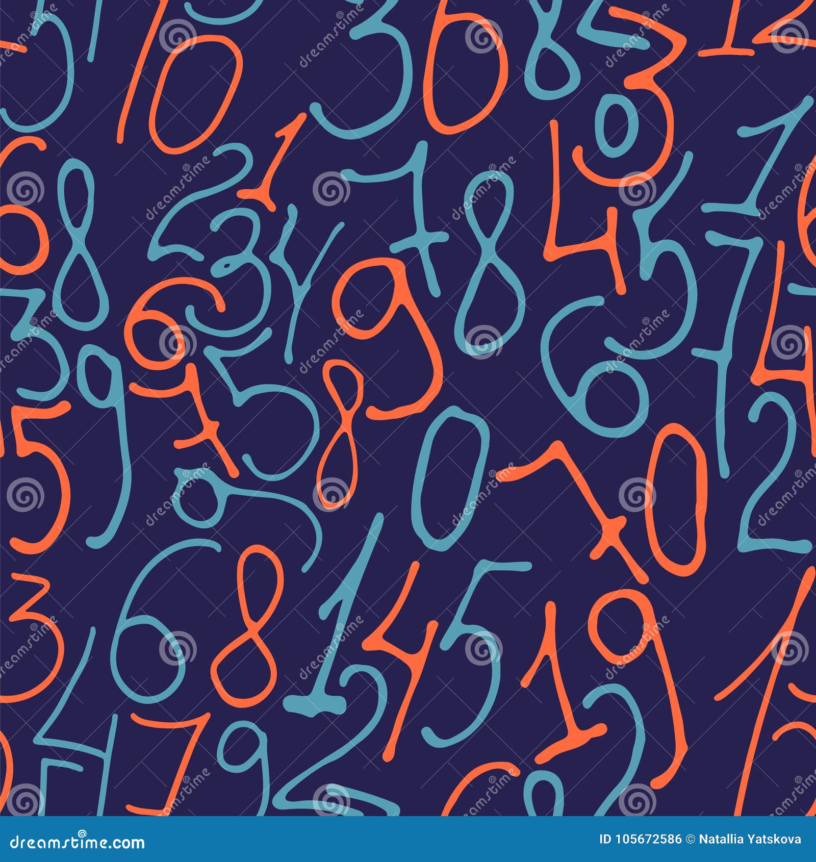 Hand Drawn Numbers Seamless Pattern Stock Vector - Illustration of five ...