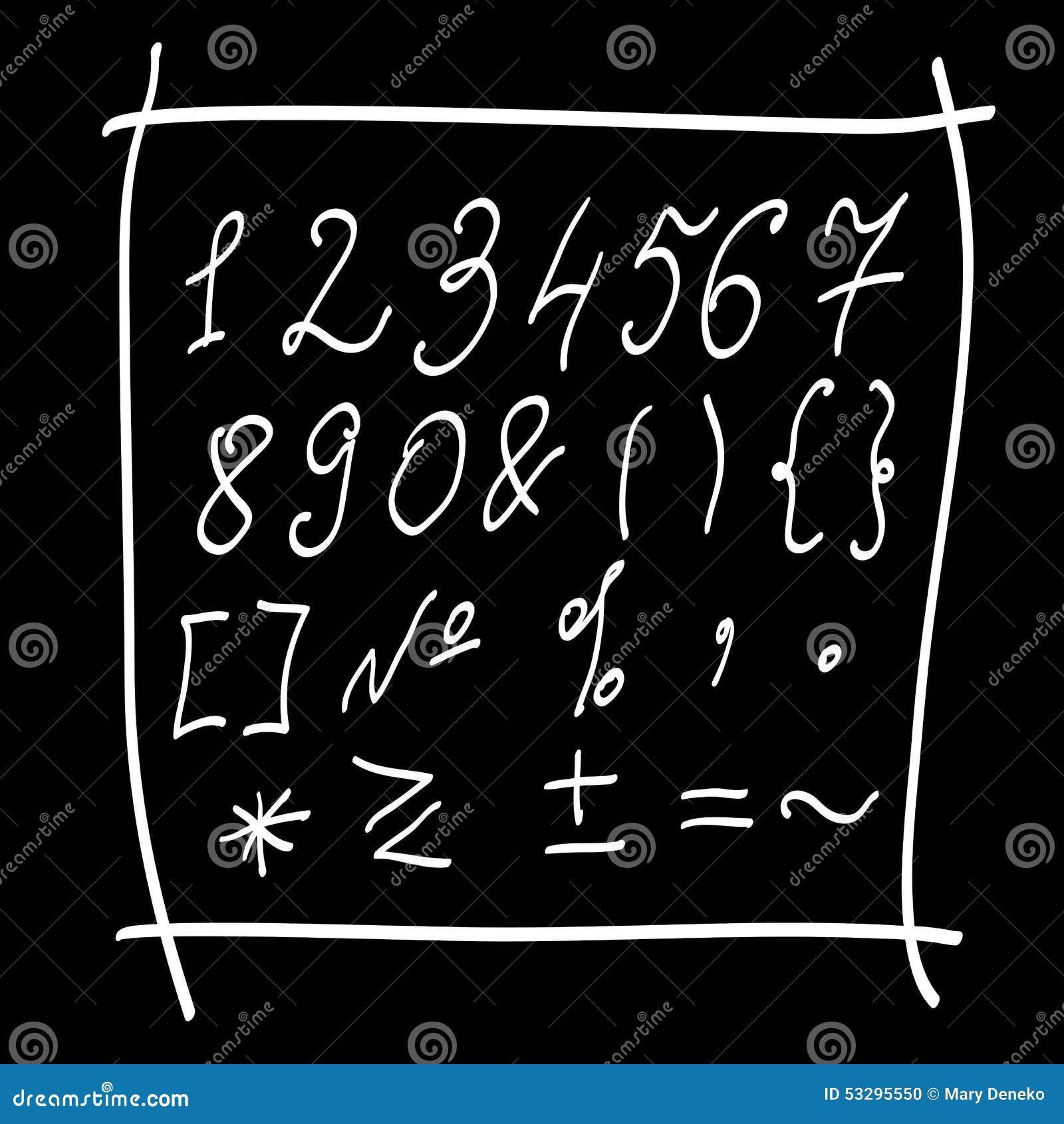 Hand Drawn Numbers in Vector on a Black Background Stock Vector ...
