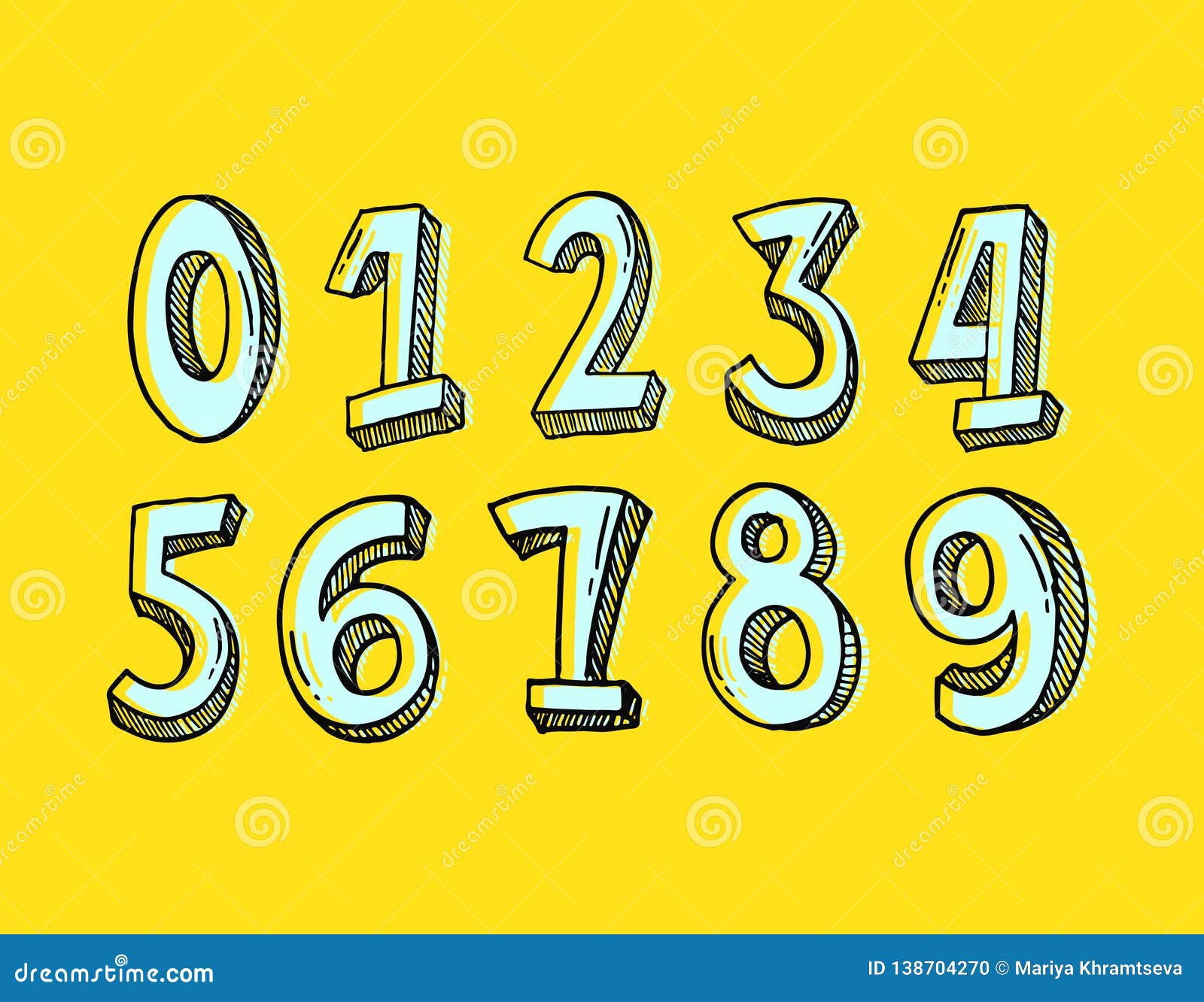 Hand drawn numbers stock vector. Illustration of ornament - 138704270