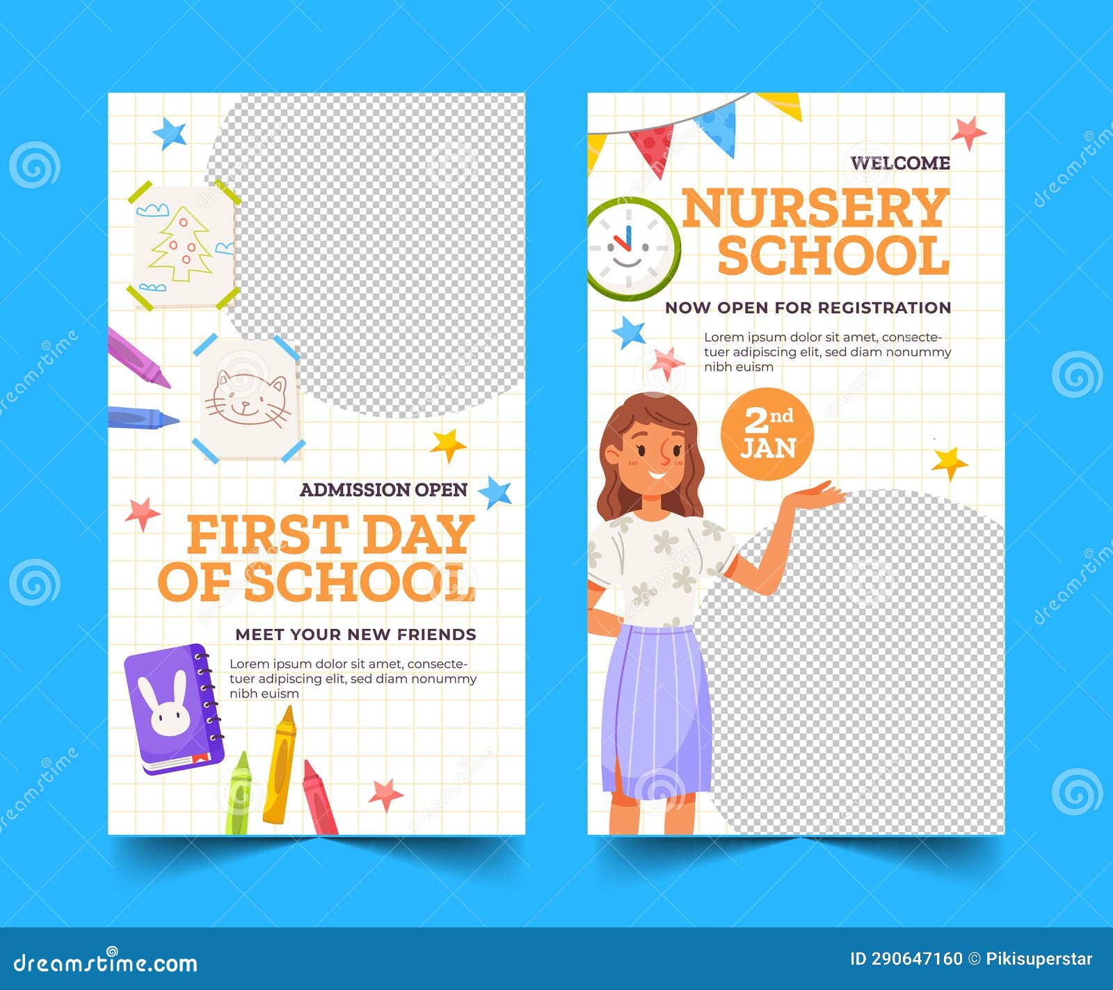 Hand Drawn Nursery School Banners Vector Design Illustration Stock ...