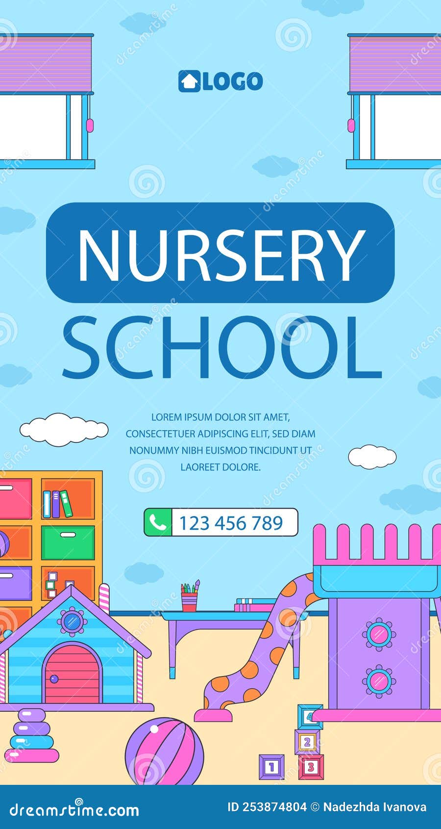 Hand Drawn Nursery School Design Template Vector Illustration. Stock ...