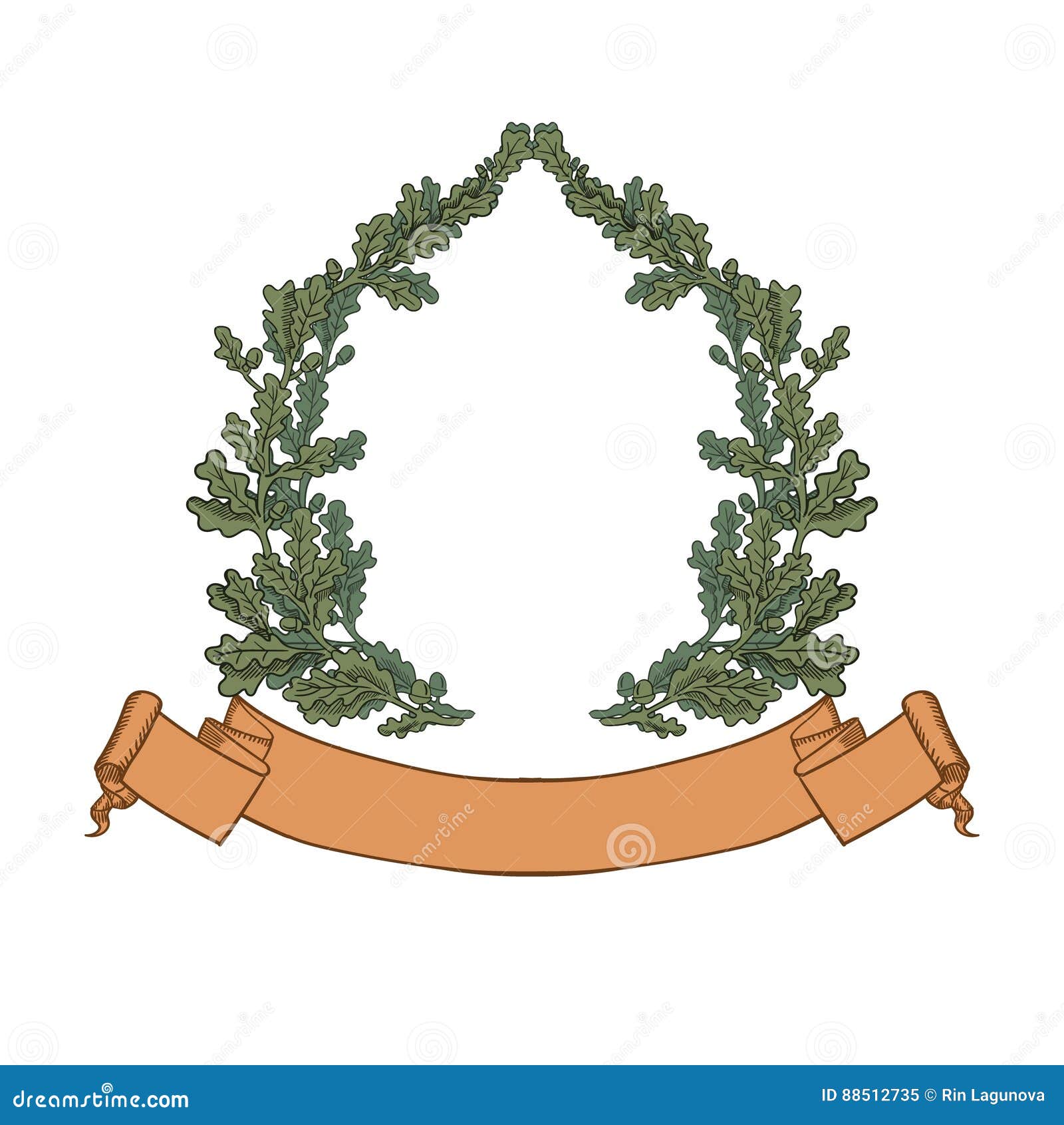 Hand Drawn Oak Wreath and Ribbon, VECTOR Stock Vector - Illustration of ...