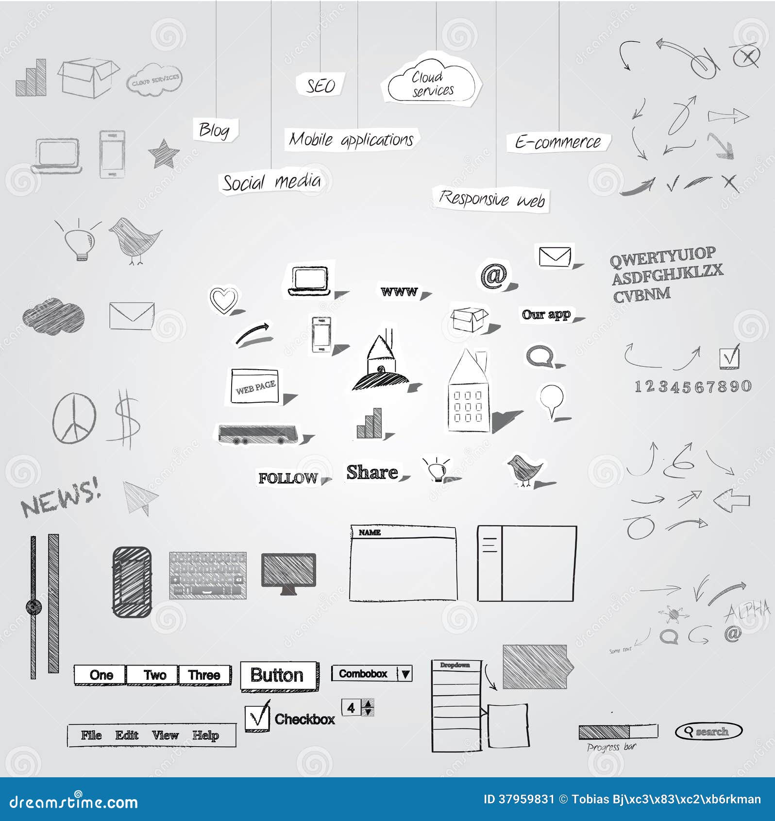 Hand drawn objects stock illustration. Illustration of black - 37959831