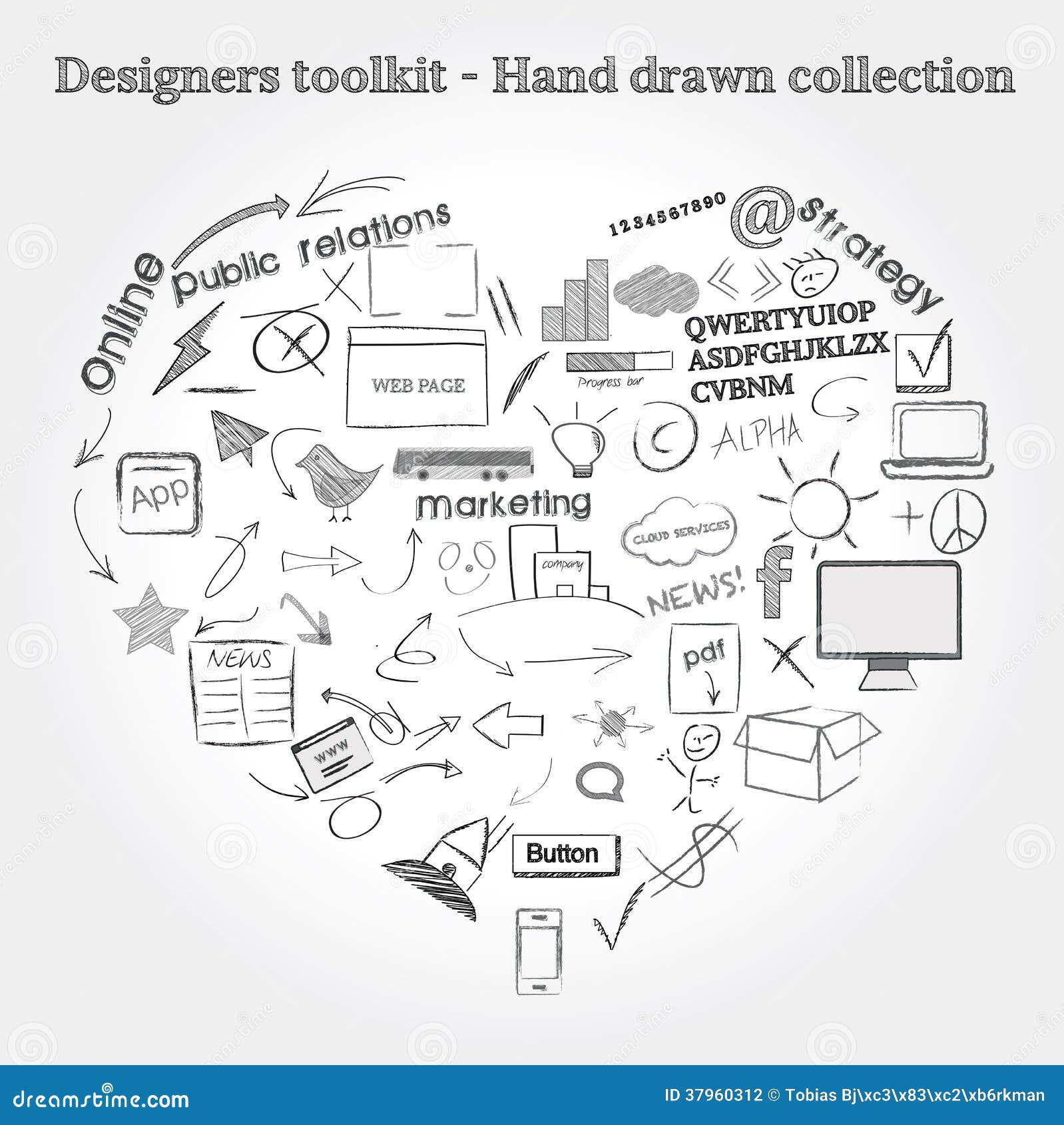 Hand drawn objects stock illustration. Illustration of black - 37960312