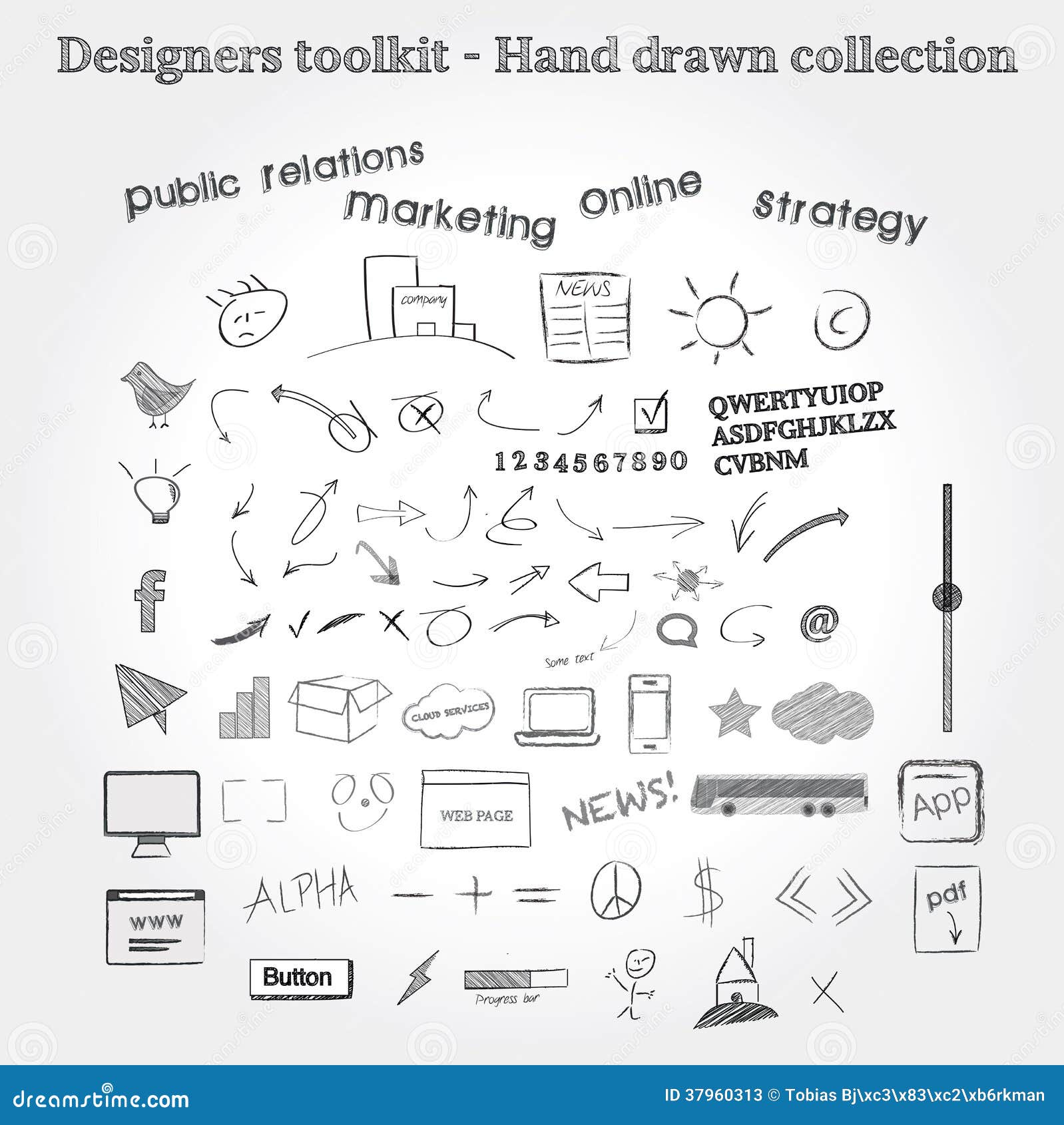 Hand drawn objects stock illustration. Illustration of black - 37960313