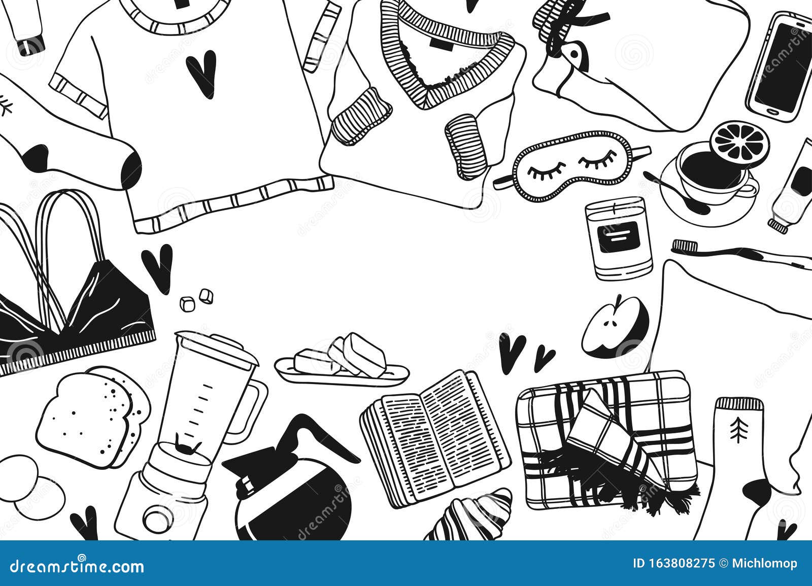 Hand Drawn Objects about Sleep Routines in Frame.Vector Cozy ...