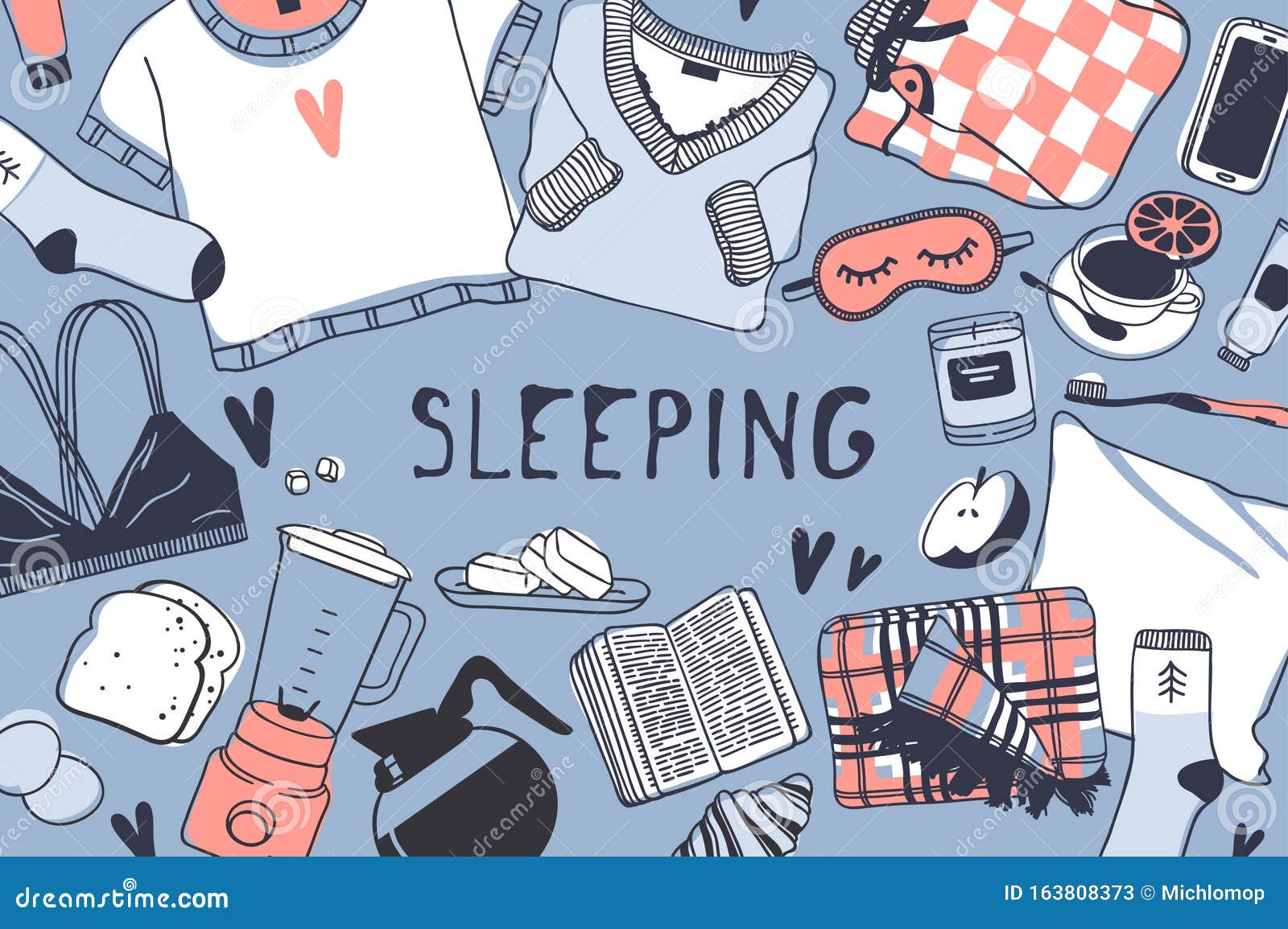 Hand Drawn Objects about Sleep Routines in Frame.Vector Cozy ...