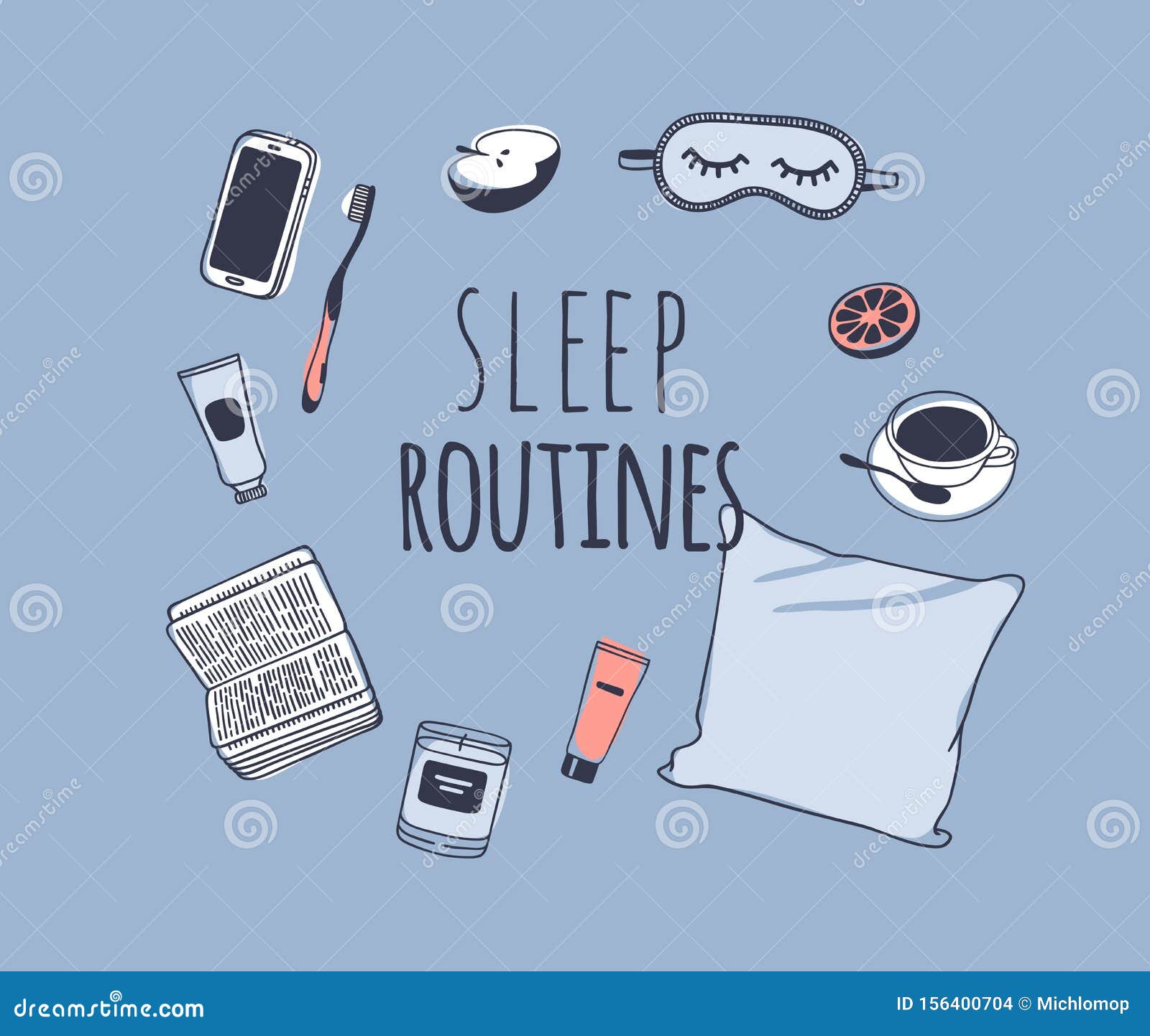 Hand Drawn Objects about Sleep Routines and Text.Vector Cozy ...