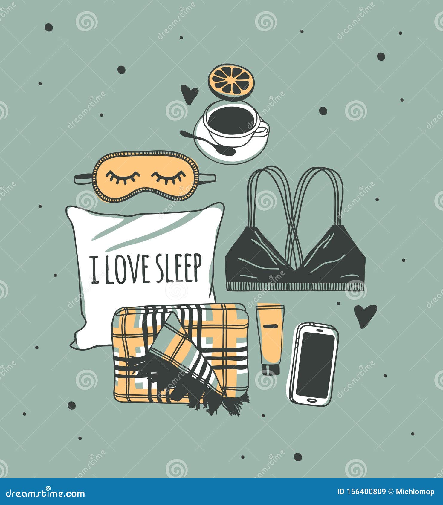 Hand Drawn Objects about Sleep Routines and Text.Vector Cozy ...