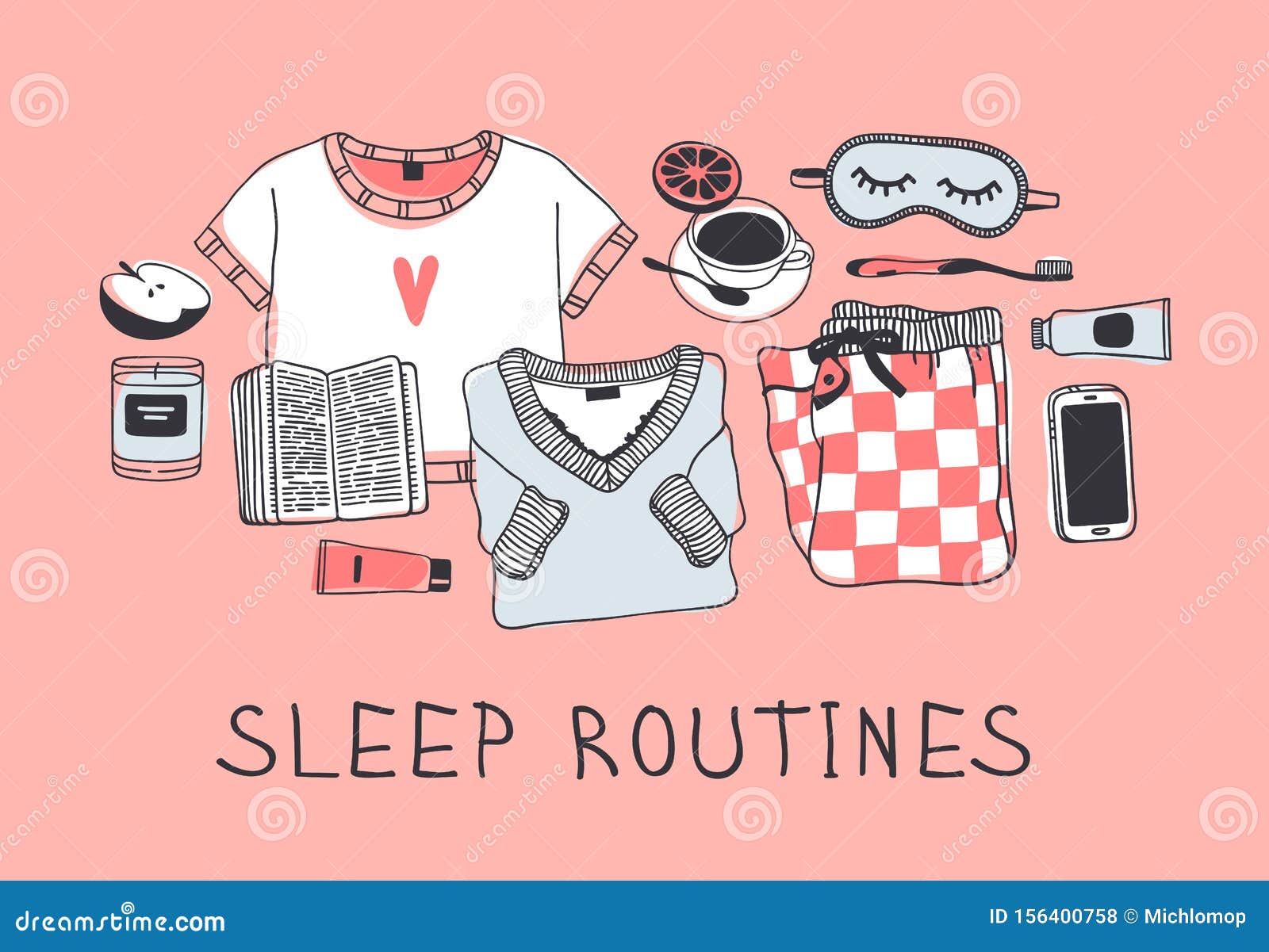 Hand Drawn Objects about Sleep Routines and Text.Vector Cozy ...
