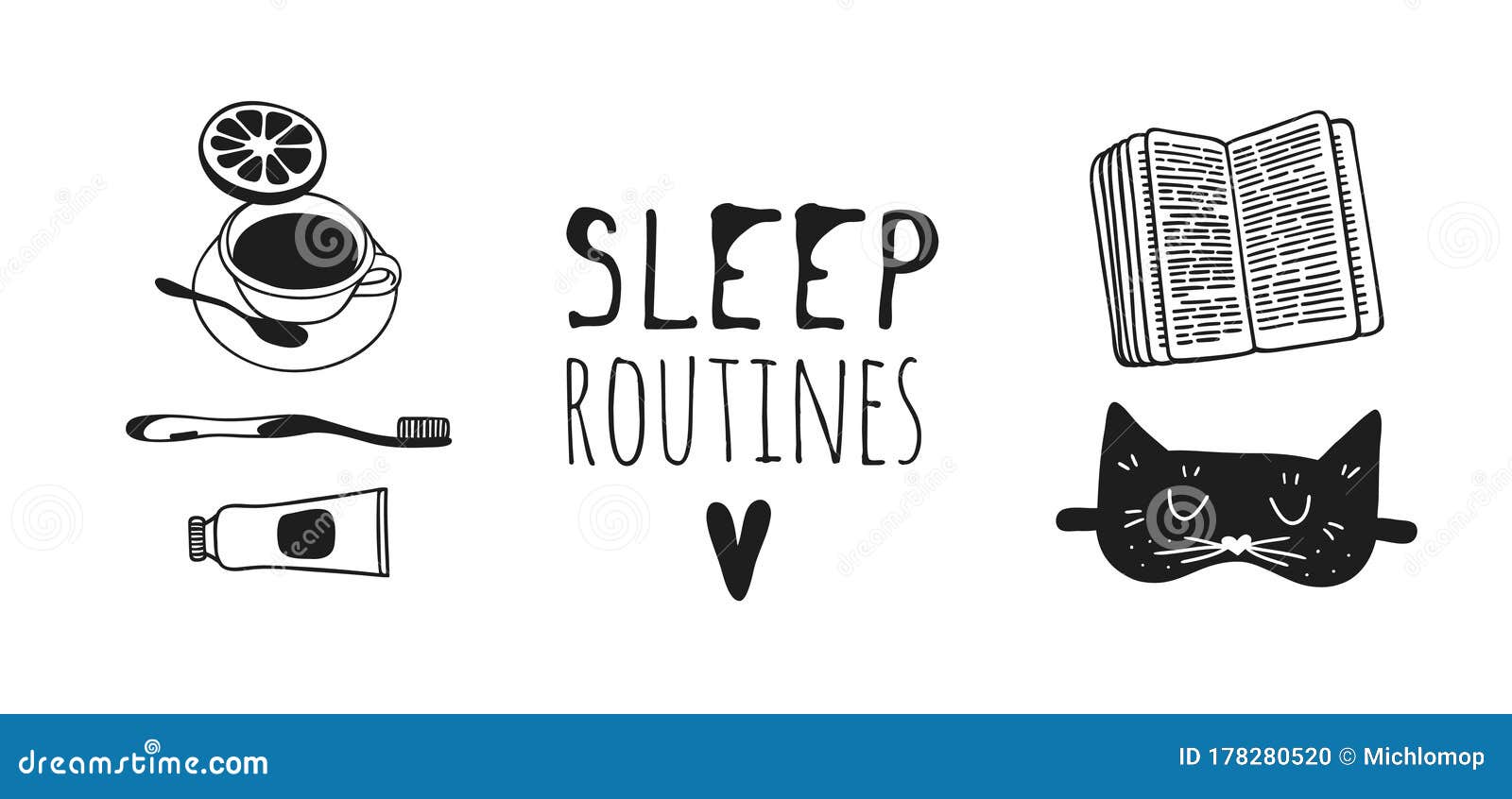 Hand Drawn Objects about Sleep Routines and Text.Vector Cozy ...