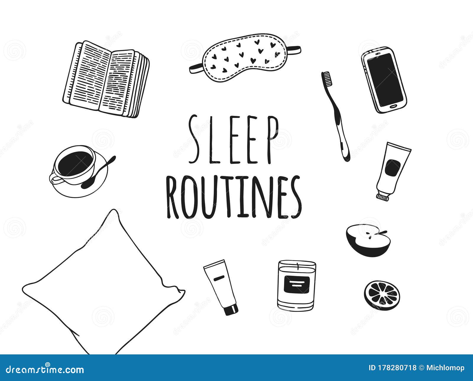 Hand Drawn Objects about Sleep Routines and Text.Vector Cozy ...
