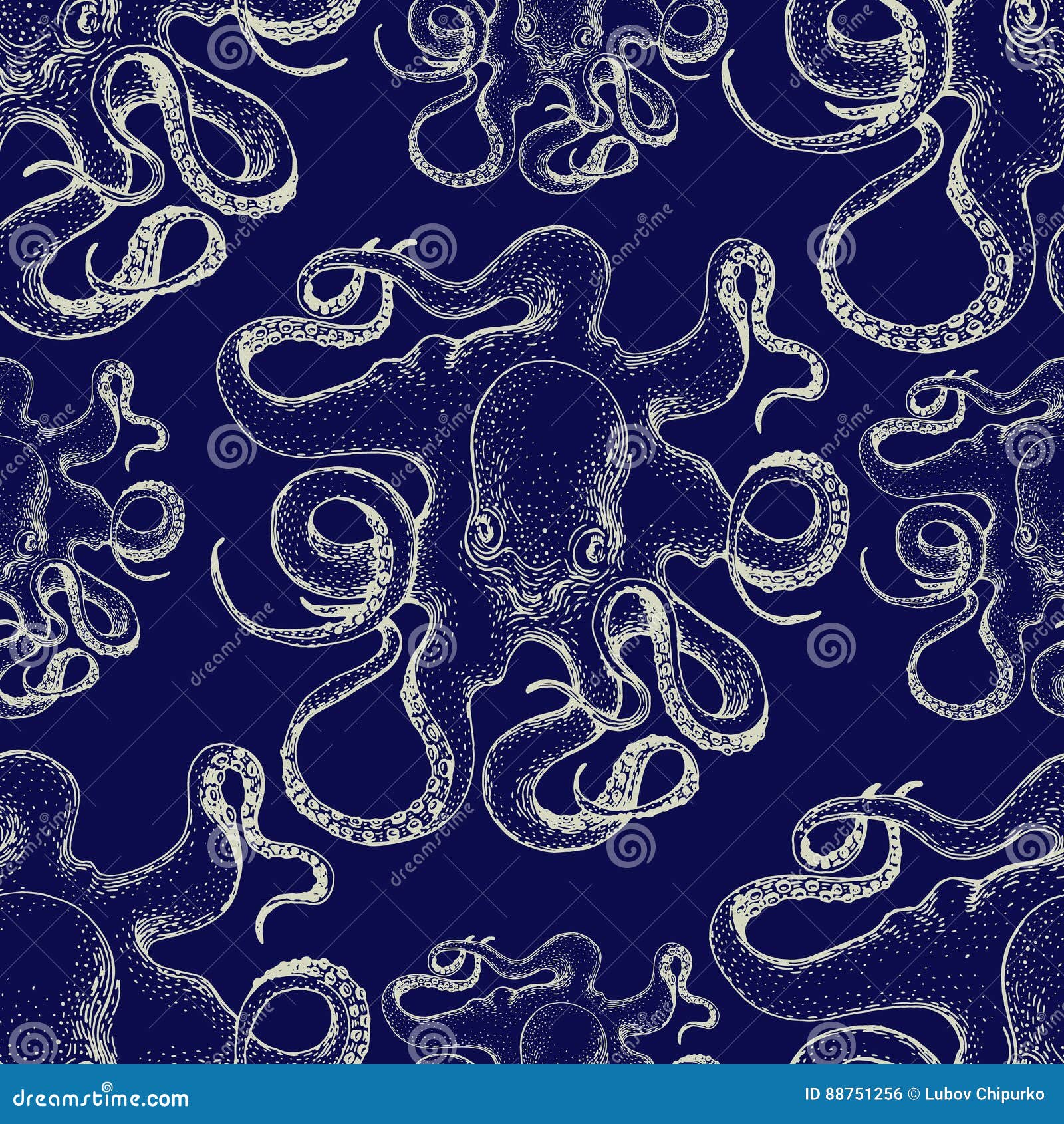Hand Drawn Octopus Vector Seamless Pattern . Stock Vector ...
