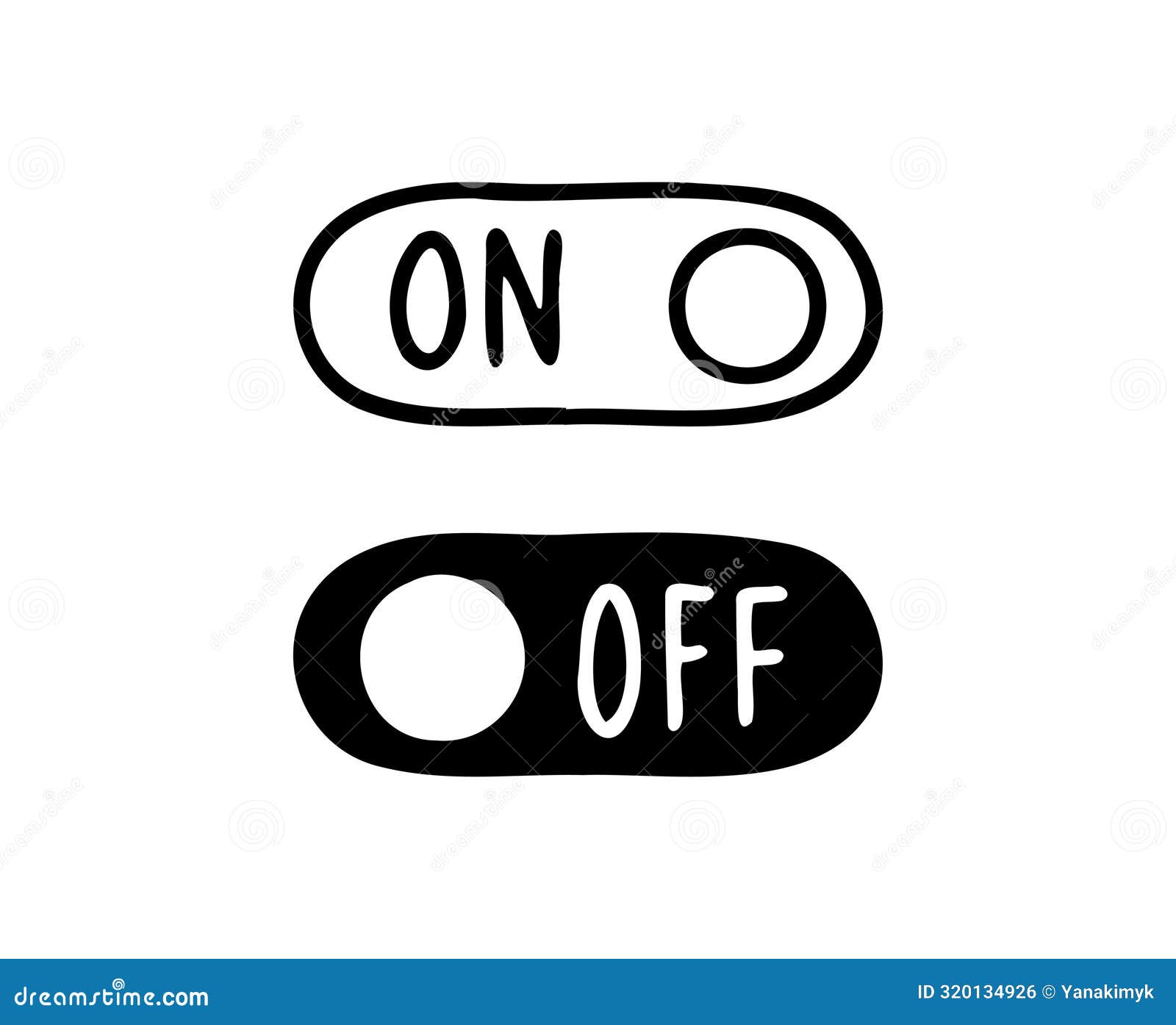 Hand Drawn on Off Doodle Icon. Switch Button. Vector Style Buttons ...