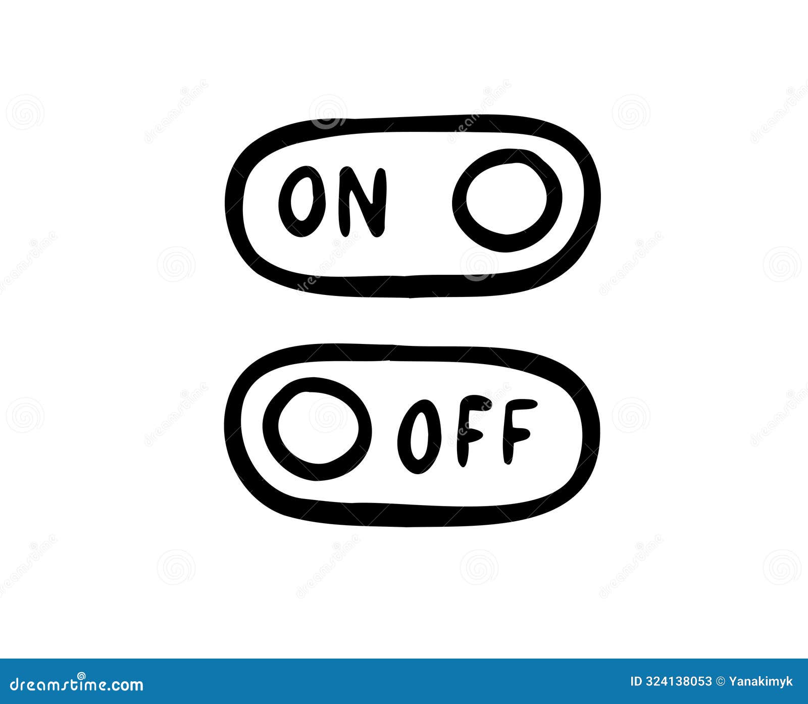 Hand Drawn on Off Doodle Icon. Switch Button. Vector Style Buttons ...