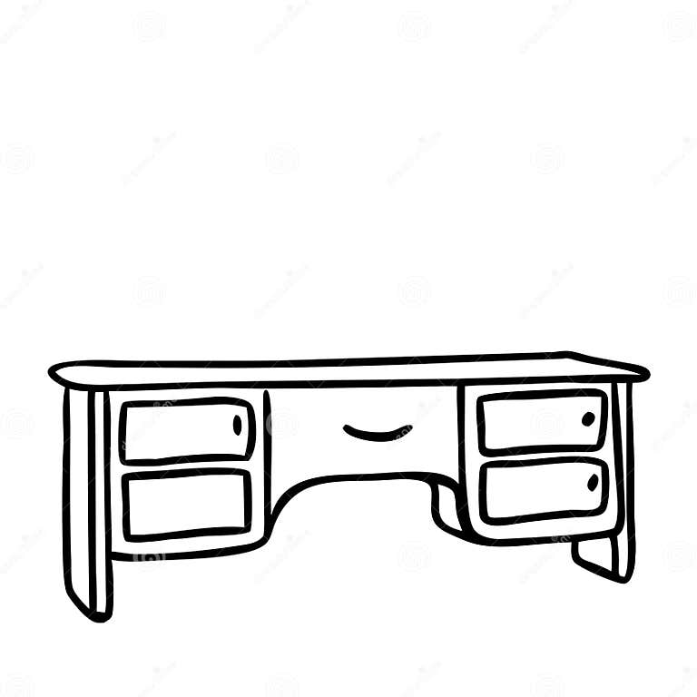 Hand Drawn Office Desk Vector Illustration for Design Projects and ...