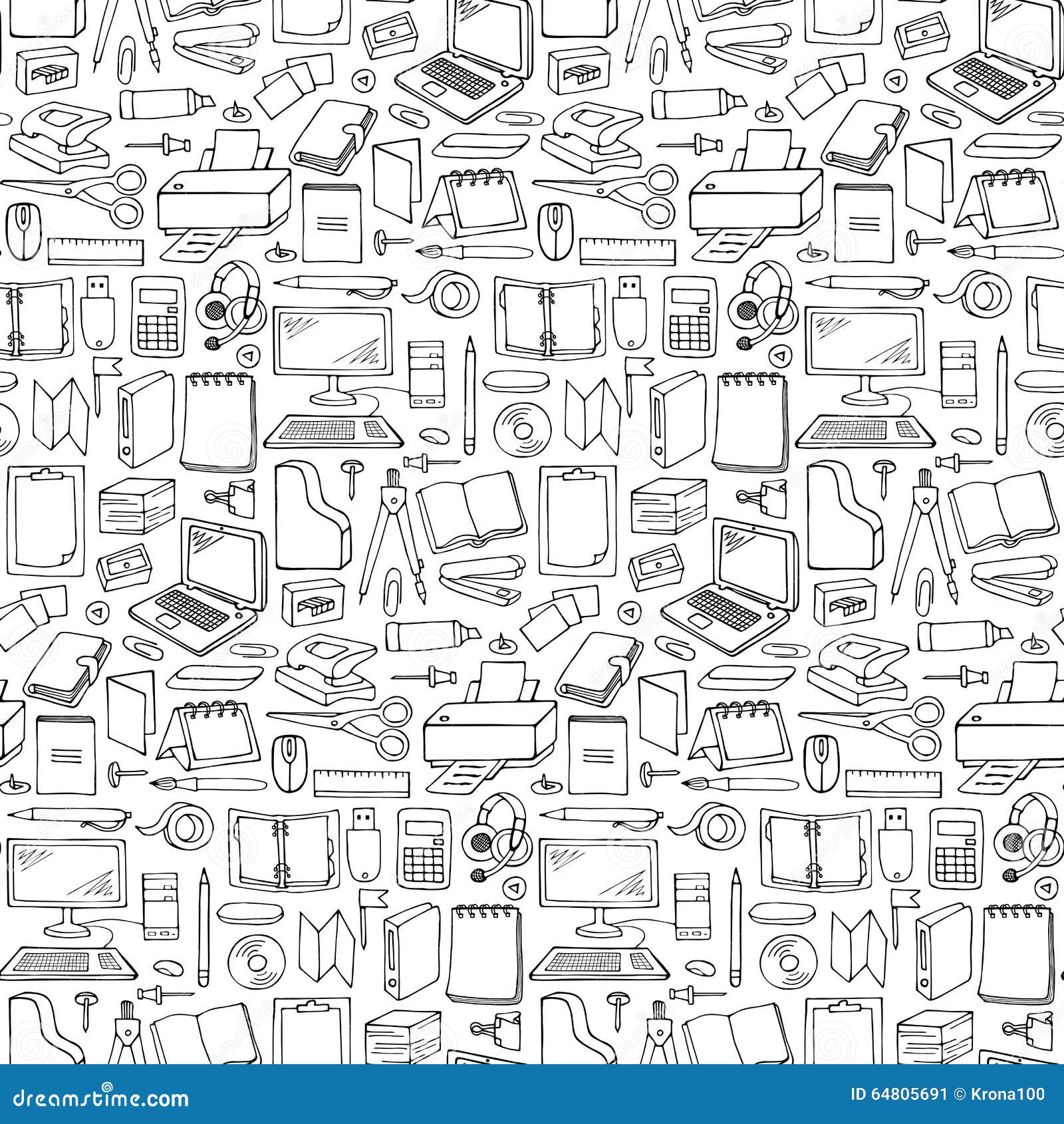 Hand Drawn Office Seamless Pattern Stock Vector - Illustration of clip ...