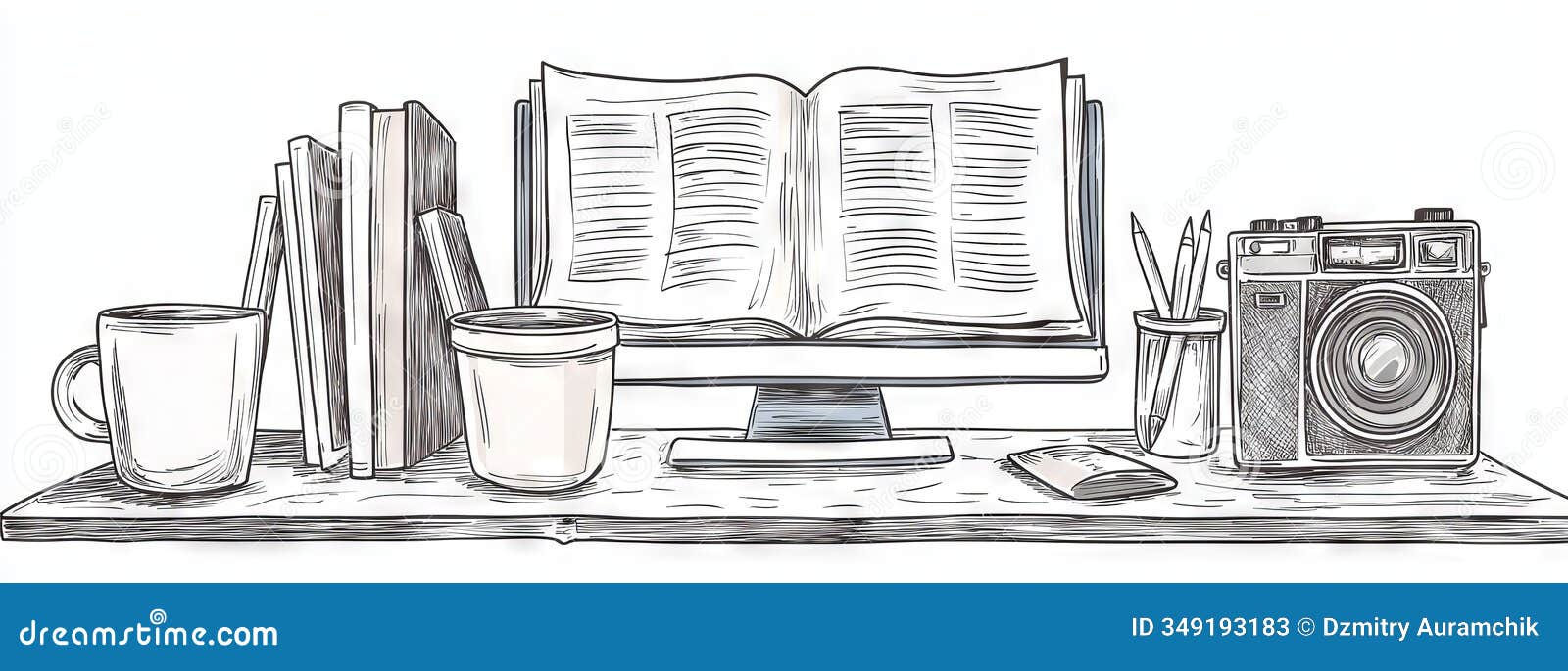 Hand-drawn Office Work Doodles Set, Including an Office Computer, Work ...