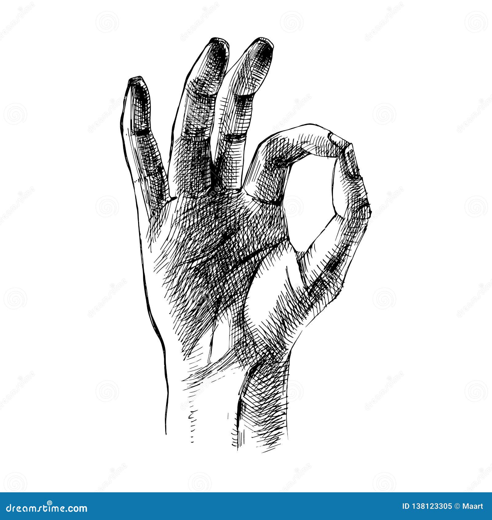 Hand drawn Ok hand gesture stock vector. Illustration of business ...