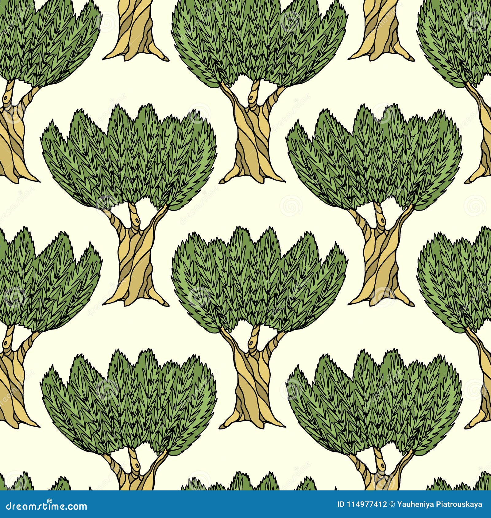 Hand Drawn Olive Trees Pattern Stock Vector - Illustration of doodle ...
