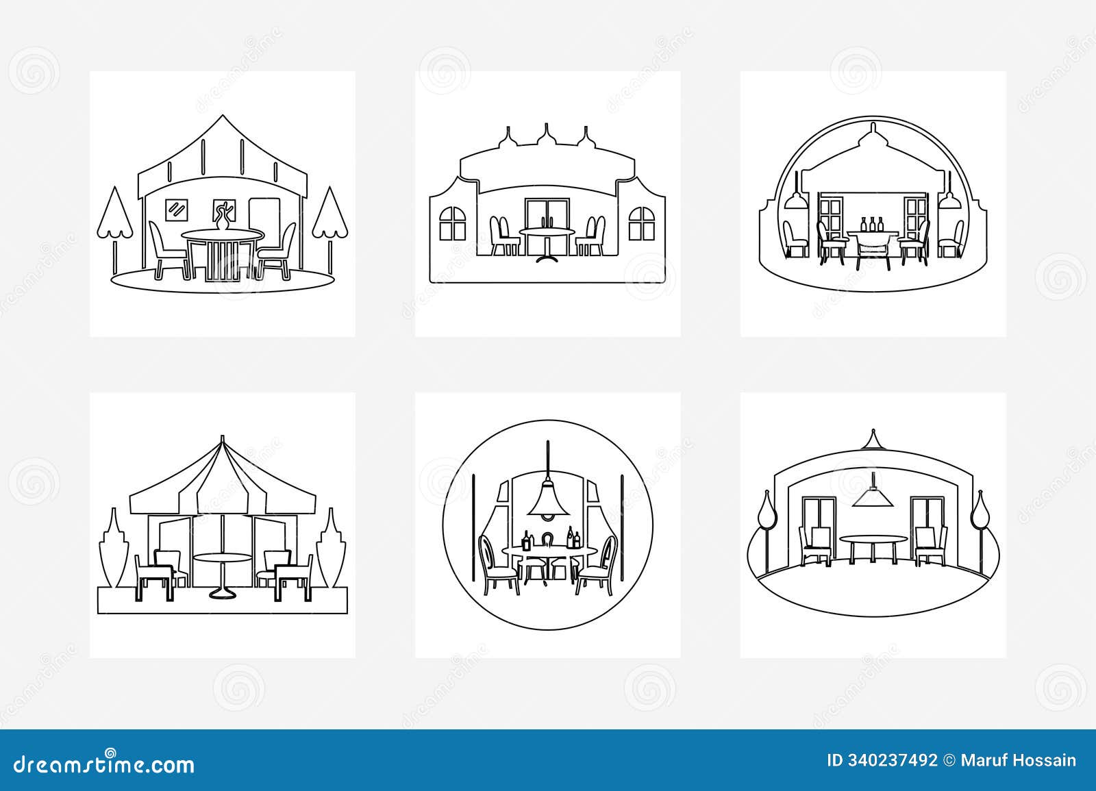 Hand-Drawn One Line Illustration of Restaurant Settings - Minimalist ...