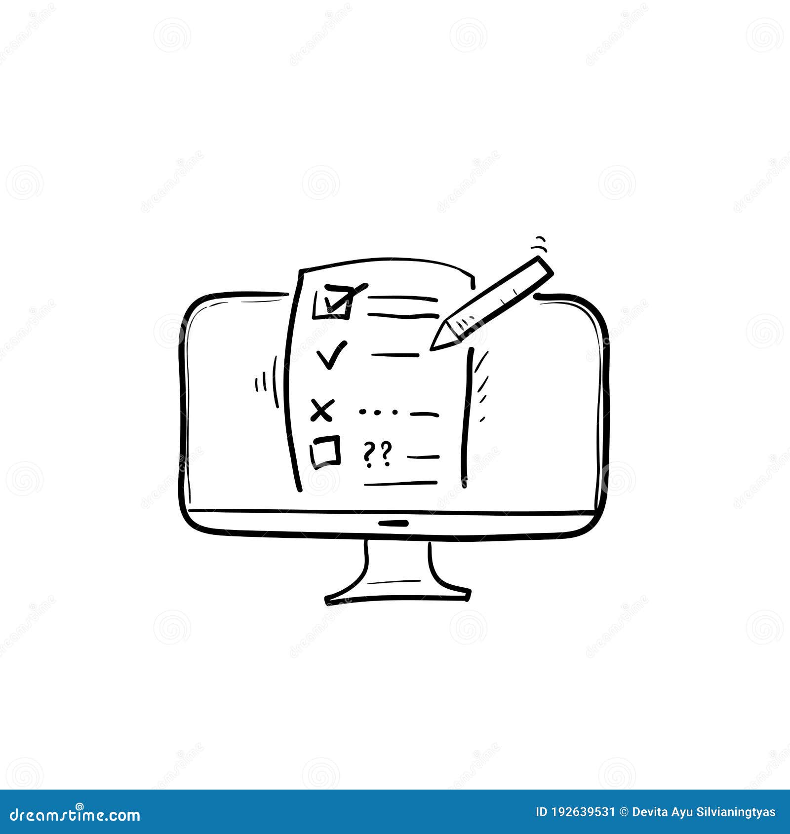 Hand Drawn Online Exam, Checklist and Pencil, Taking Test, Choosing ...
