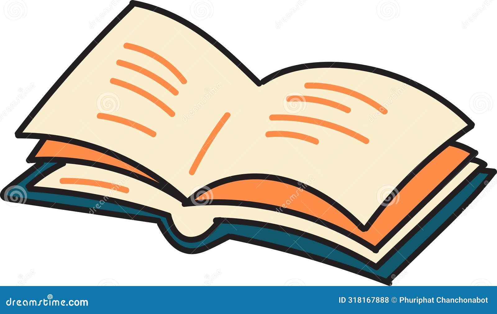 Hand Drawn Open Book in Flat Style Stock Vector - Illustration of ...