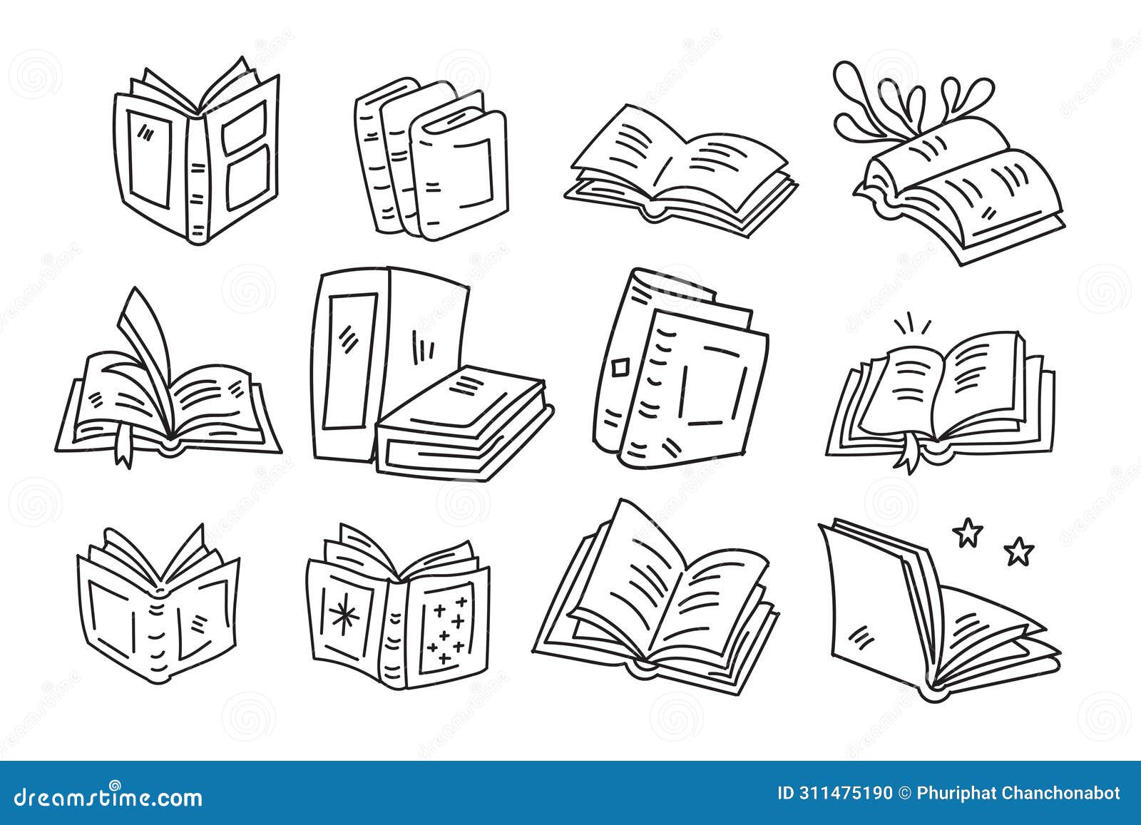 Hand Drawn Open Book in Flat Style Stock Vector - Illustration of open ...