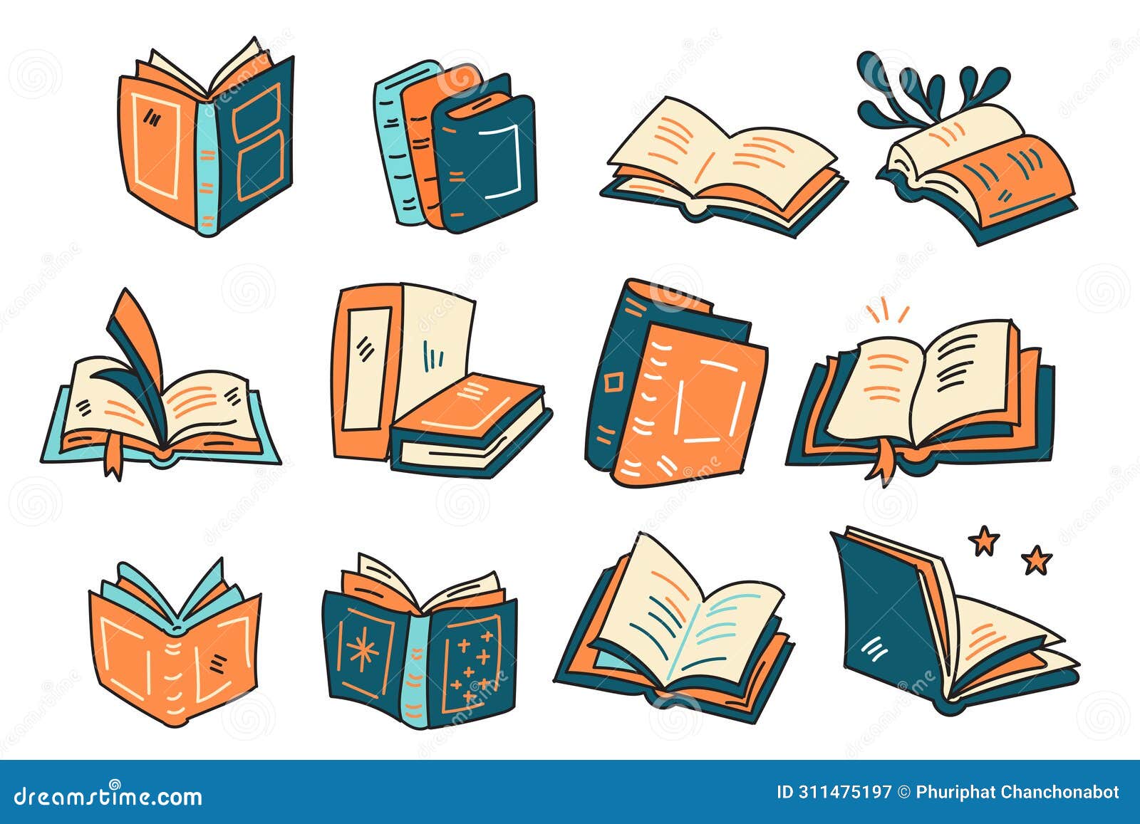 Hand Drawn Open Book in Flat Style Stock Vector - Illustration of ...