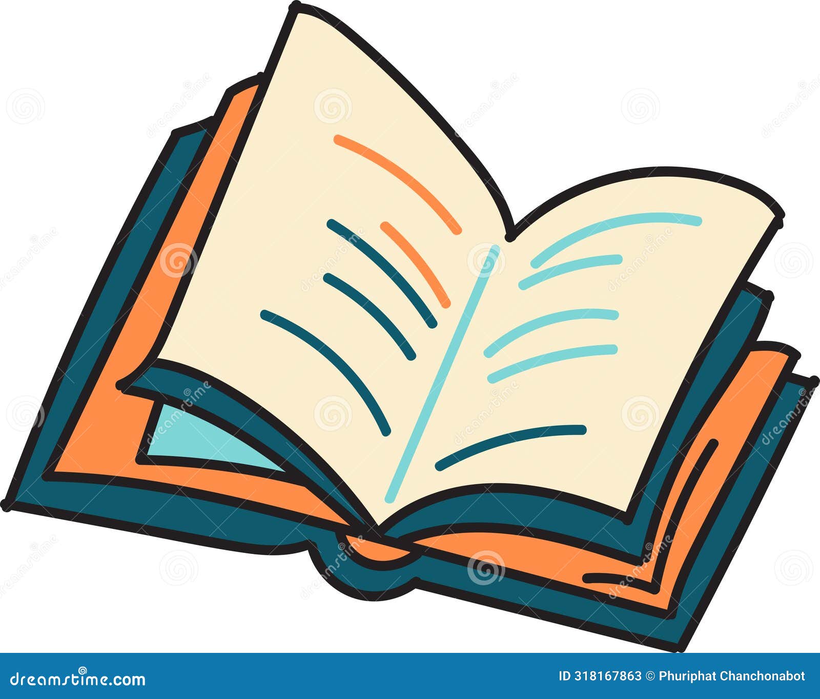 Hand Drawn Open Book in Flat Style Stock Vector - Illustration of page ...