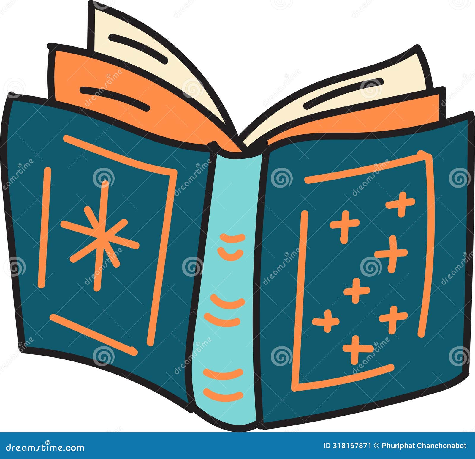 Hand Drawn Open Book in Flat Style Stock Vector - Illustration of ...