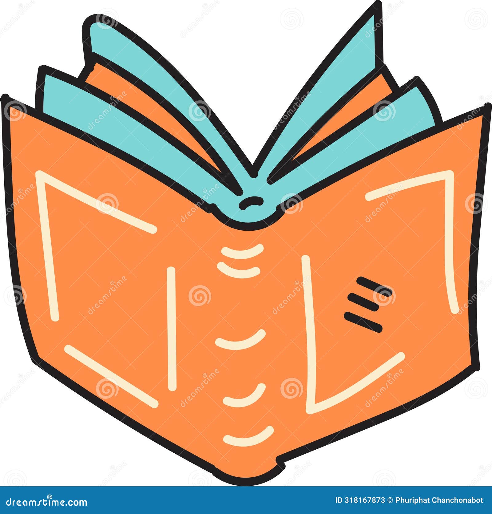 Hand Drawn Open Book in Flat Style Stock Vector - Illustration of ...