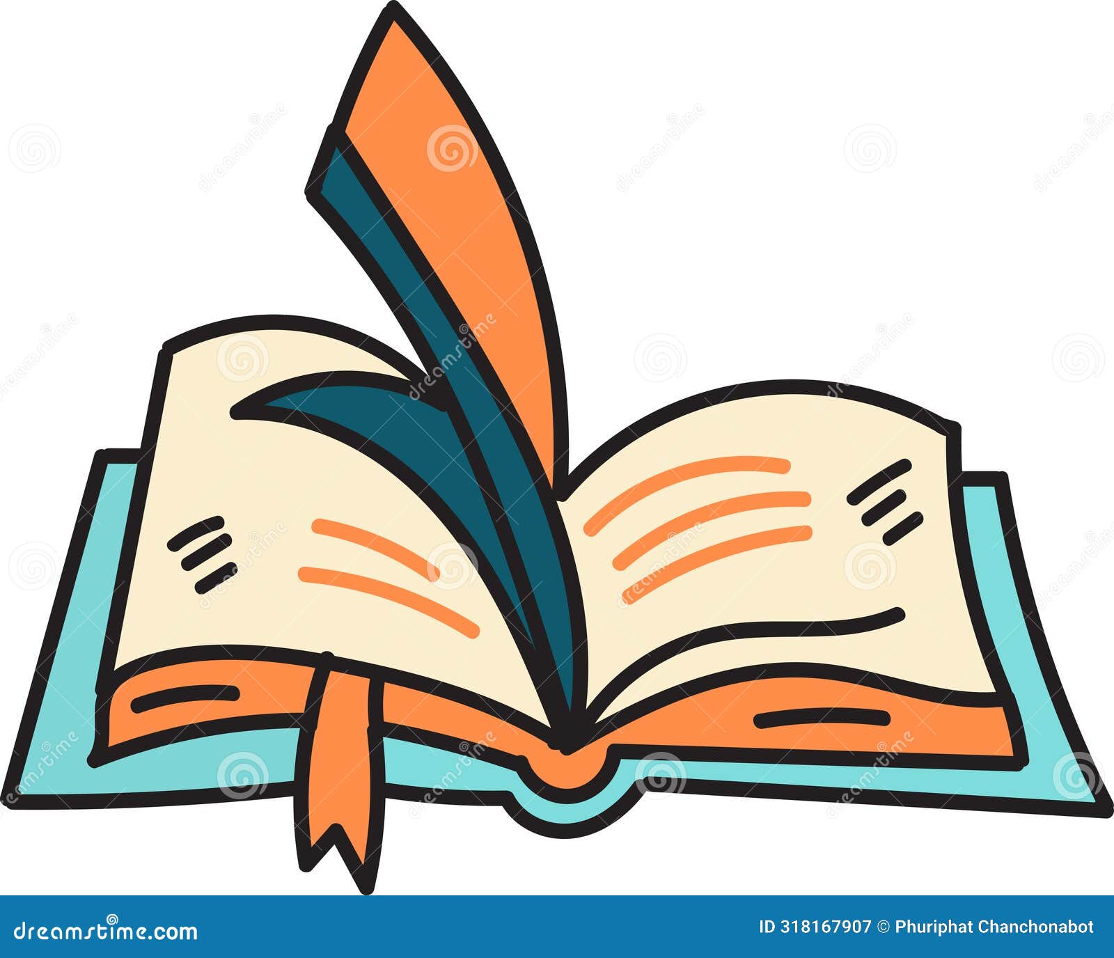 Hand Drawn Open Book in Flat Style Stock Vector - Illustration of ...