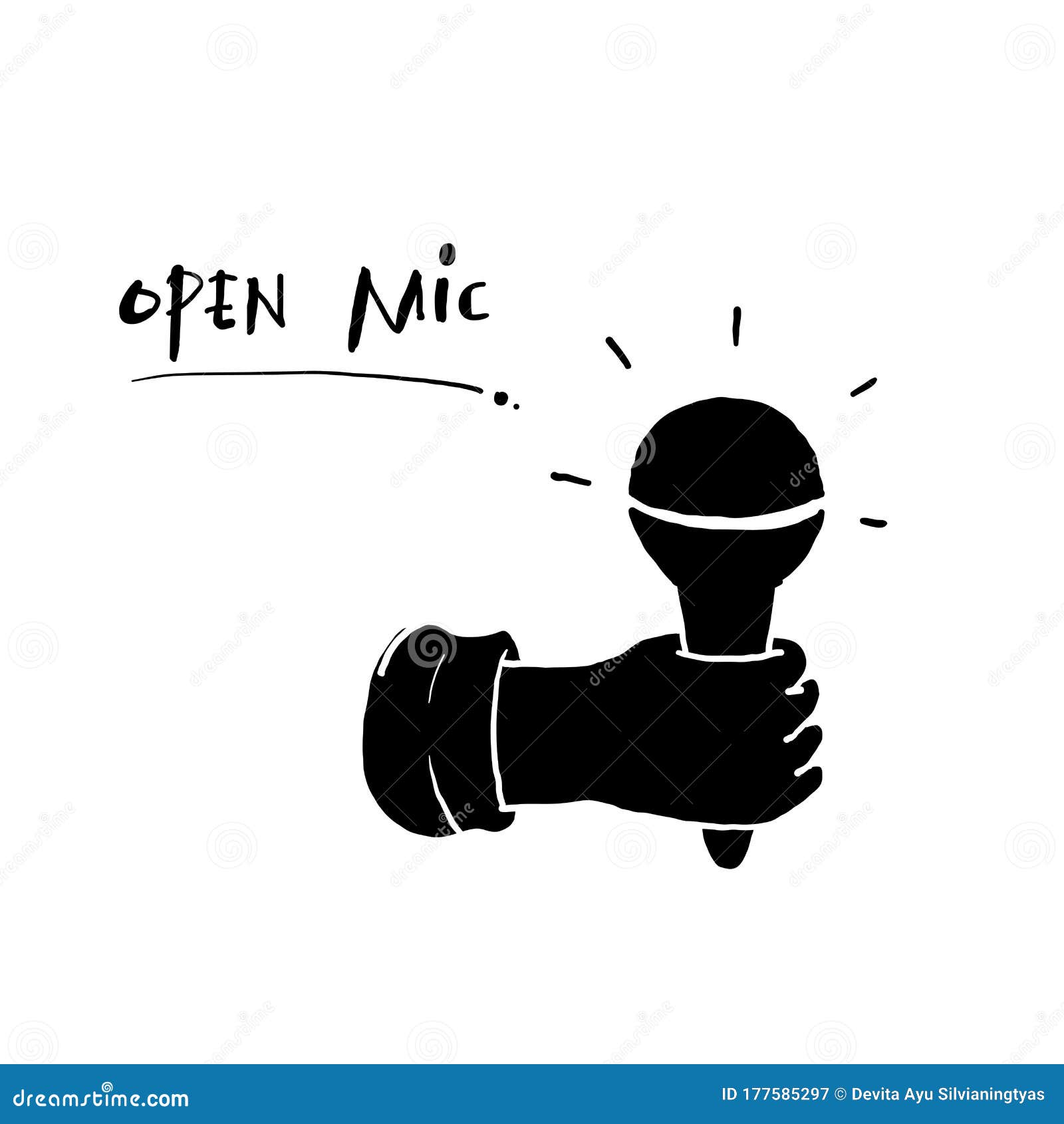 Hand Drawn Open Microphone Event Party Session Doodle. Vintage Styled ...