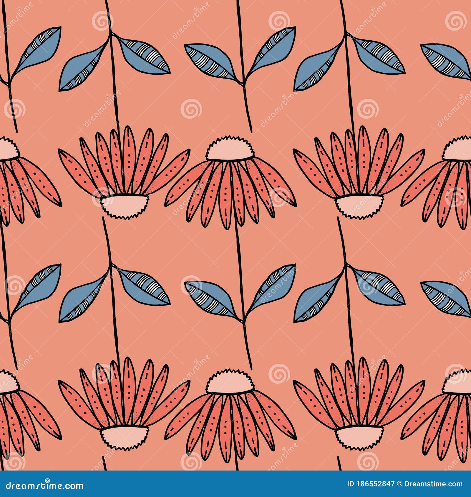 Hand Drawn Orange Daisies Pattern Background. Stock Vector ...