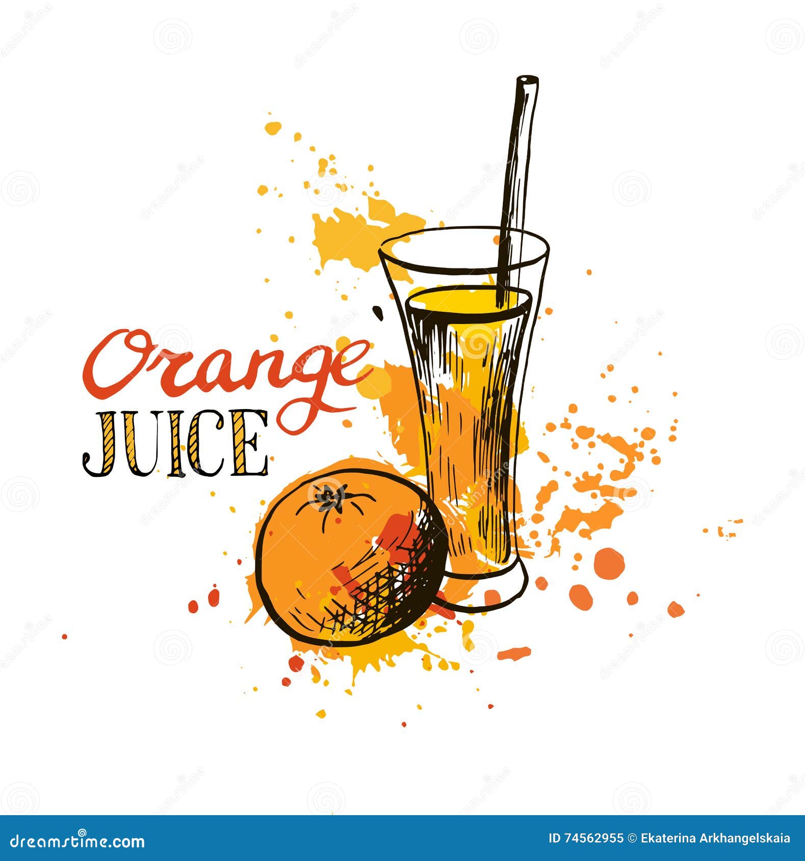 Hand Drawn Orange Juice in Glass Stock Illustration - Illustration of ...
