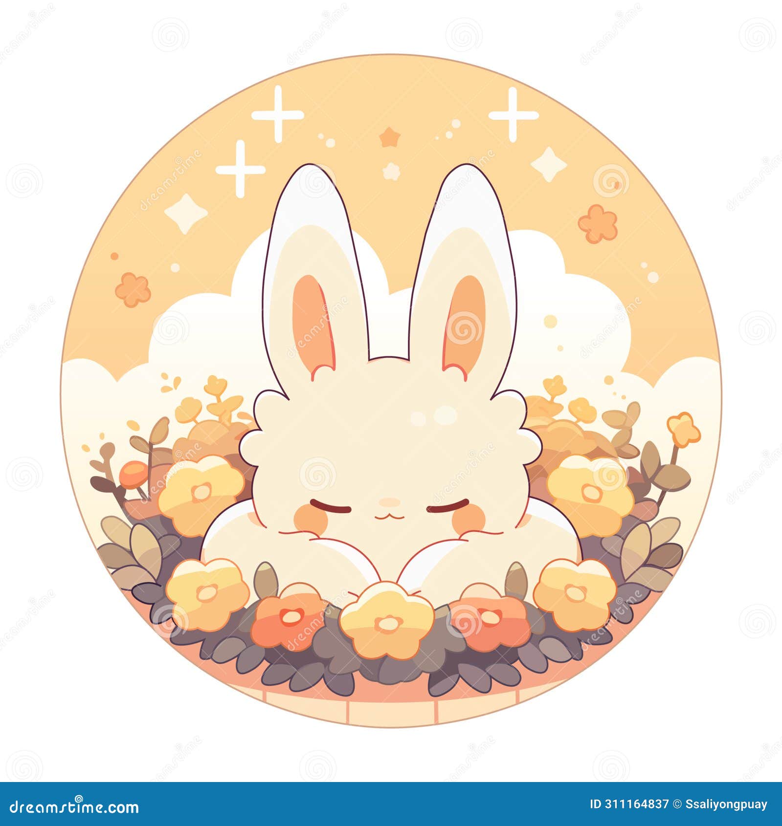 Hand Drawn Orange Rabbit Background and Sticker Vector Stock Vector ...