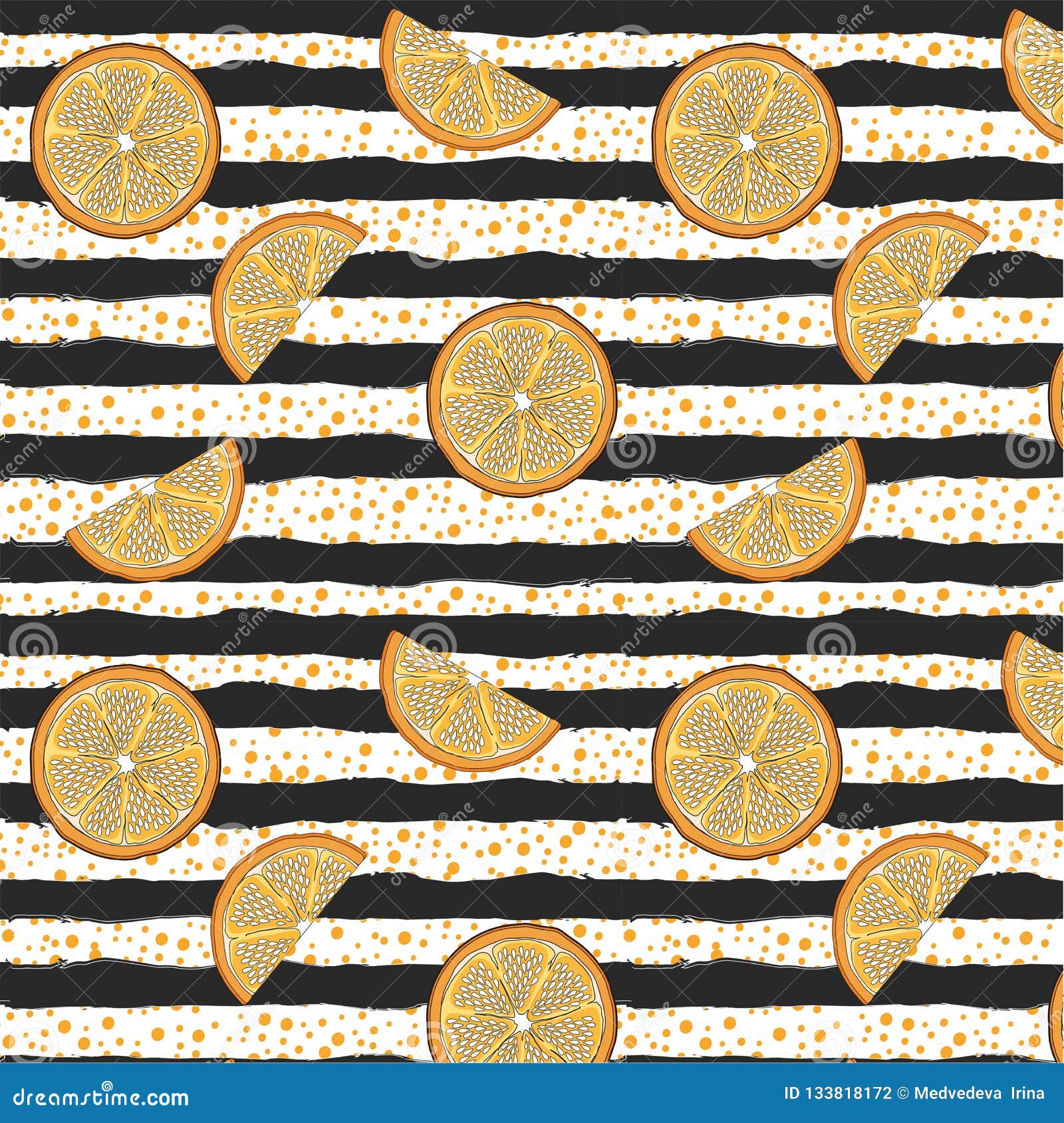 Hand Drawn Oranges Slices Pattern Isolated on White and Black ...