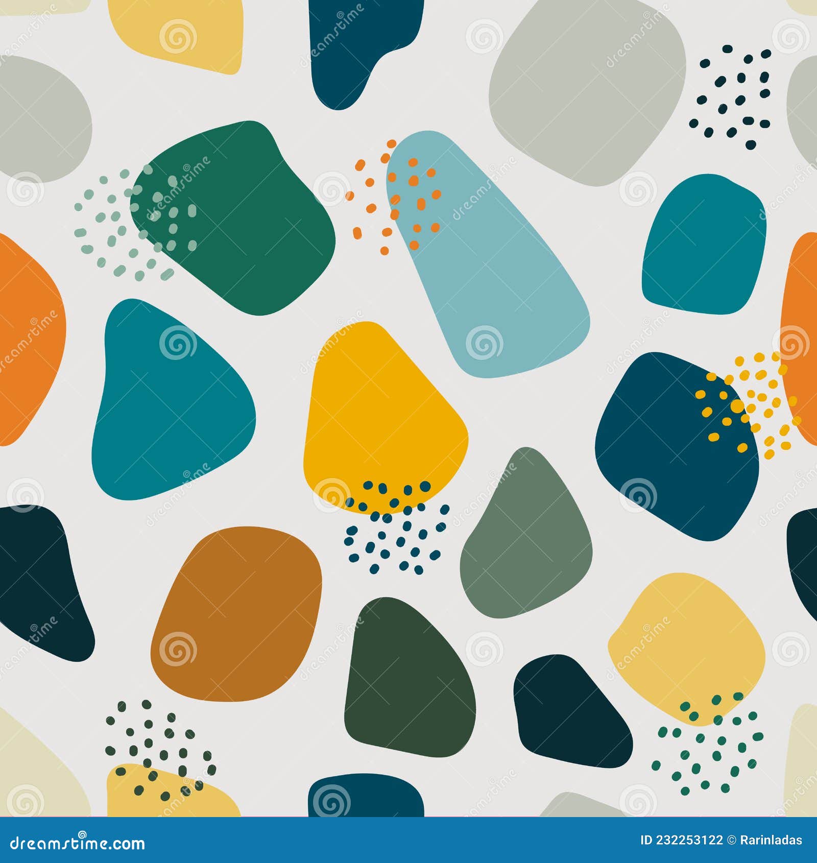 Hand Drawn Organic Shapes Seamless Pattern Isolated on White Background ...