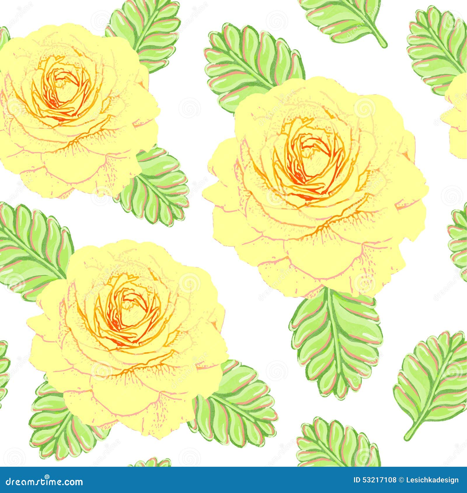 Hand Drawn Ornament with Yellow Roses Stock Illustration - Illustration ...