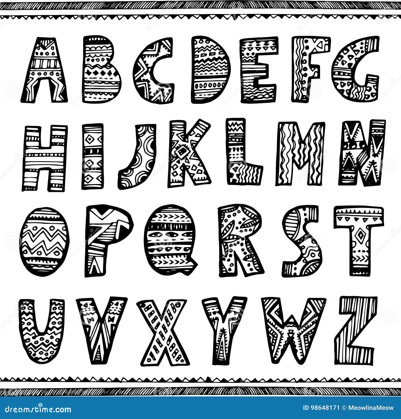 Hand Drawn Ornamental Font Stock Vector Illustration Of Handmade